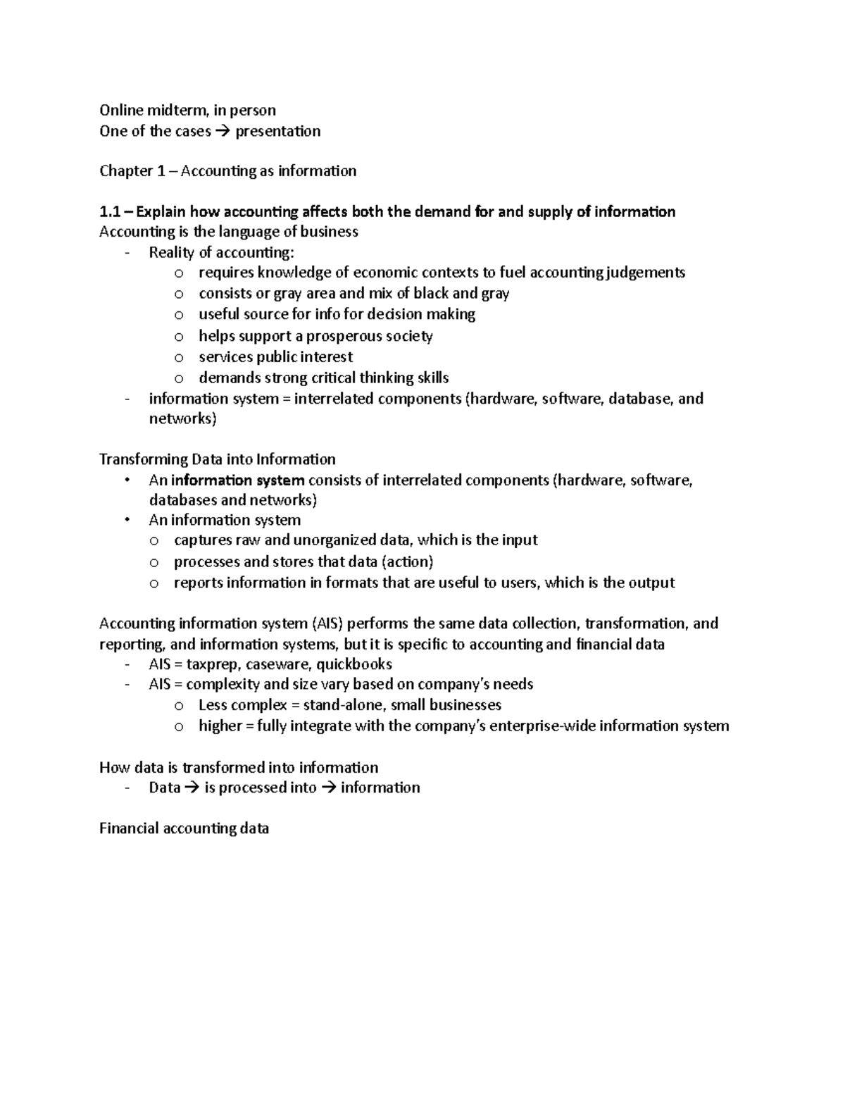 Week 1 - Sept 9 - Lecture and textbook notes - Online midterm, in ...