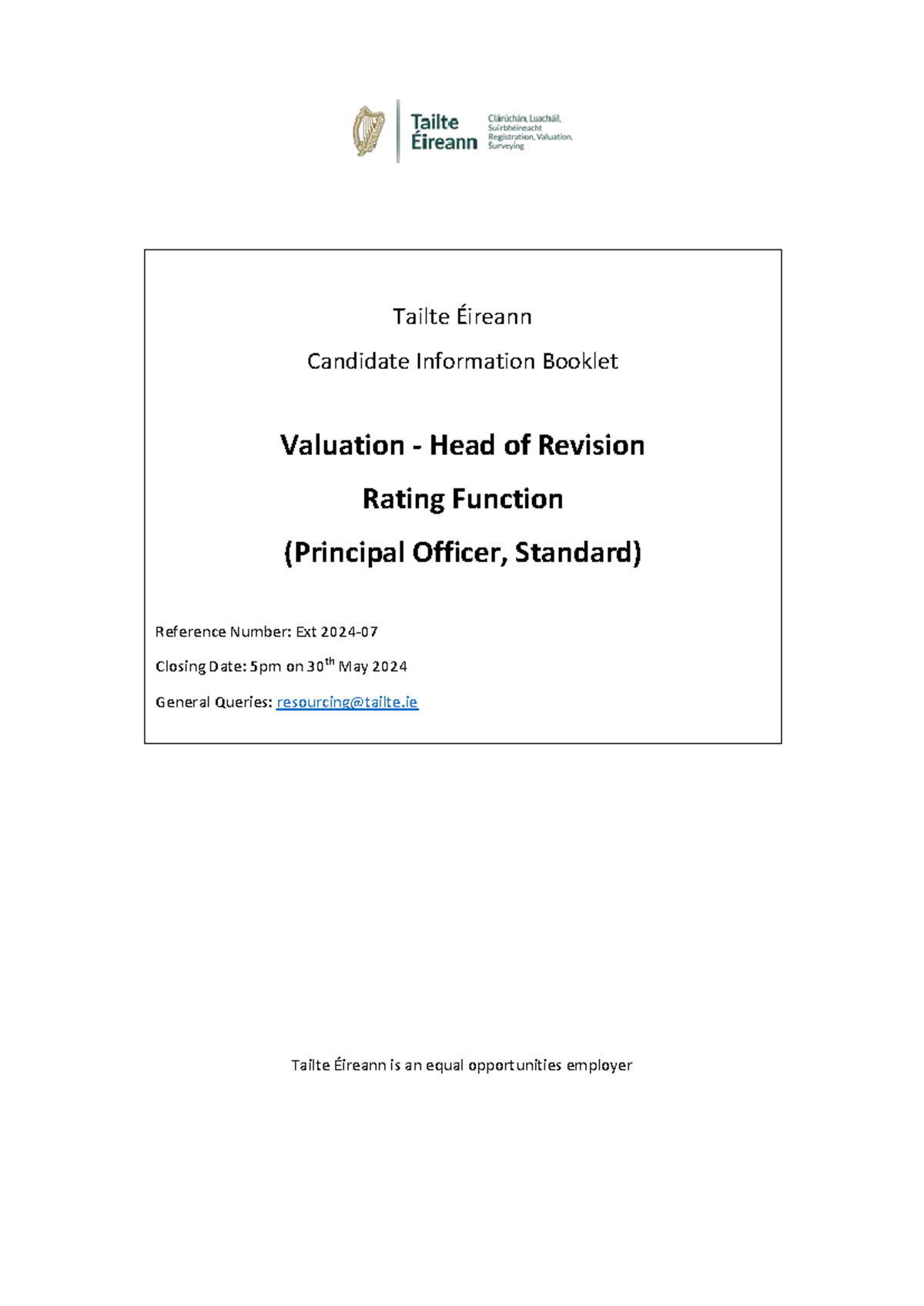 Head of revision rating function candidate information booklet - Tailte ...