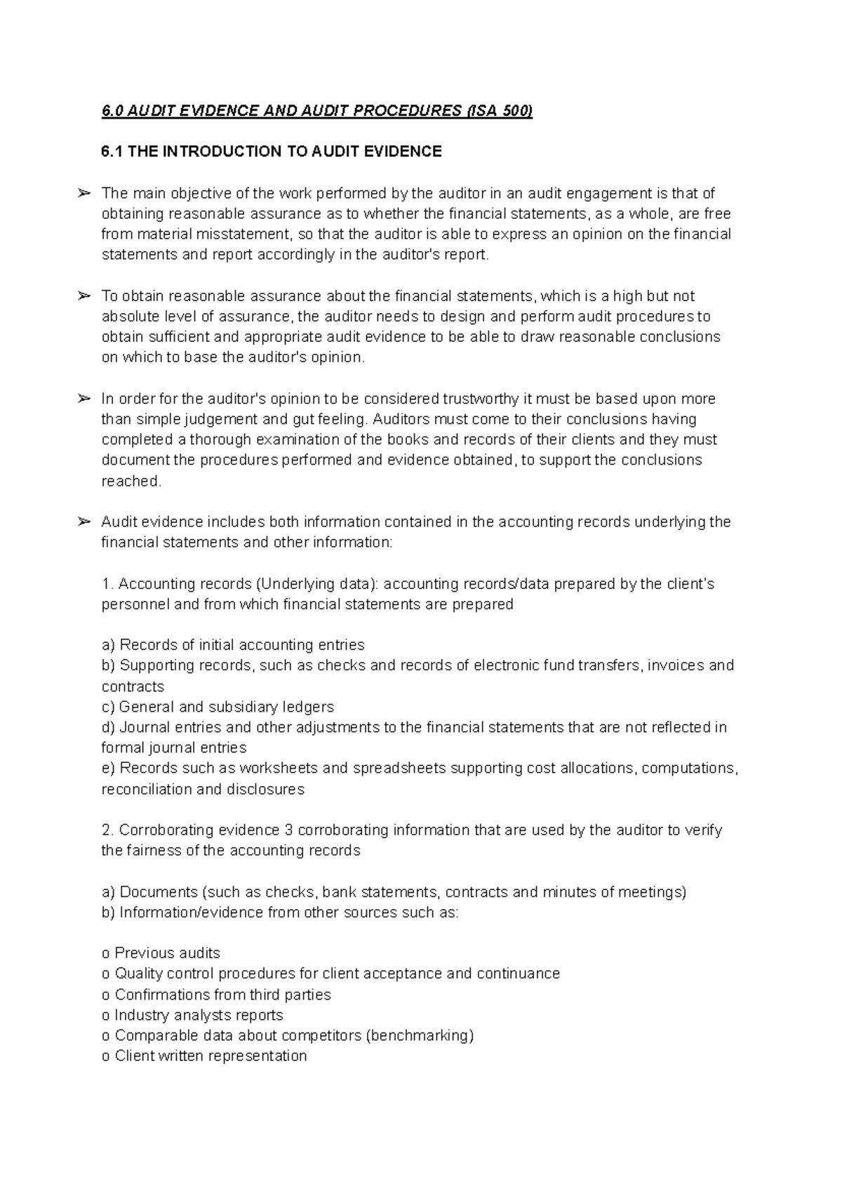 Chapter 6 Audit Evidence - 6 AUDIT EVIDENCE AND AUDIT PROCEDURES (ISA ...