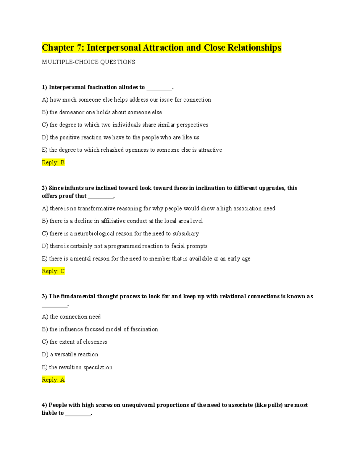 Chapter 7 Interpersonal Attraction and Close Relationships - Chapter 7 ...