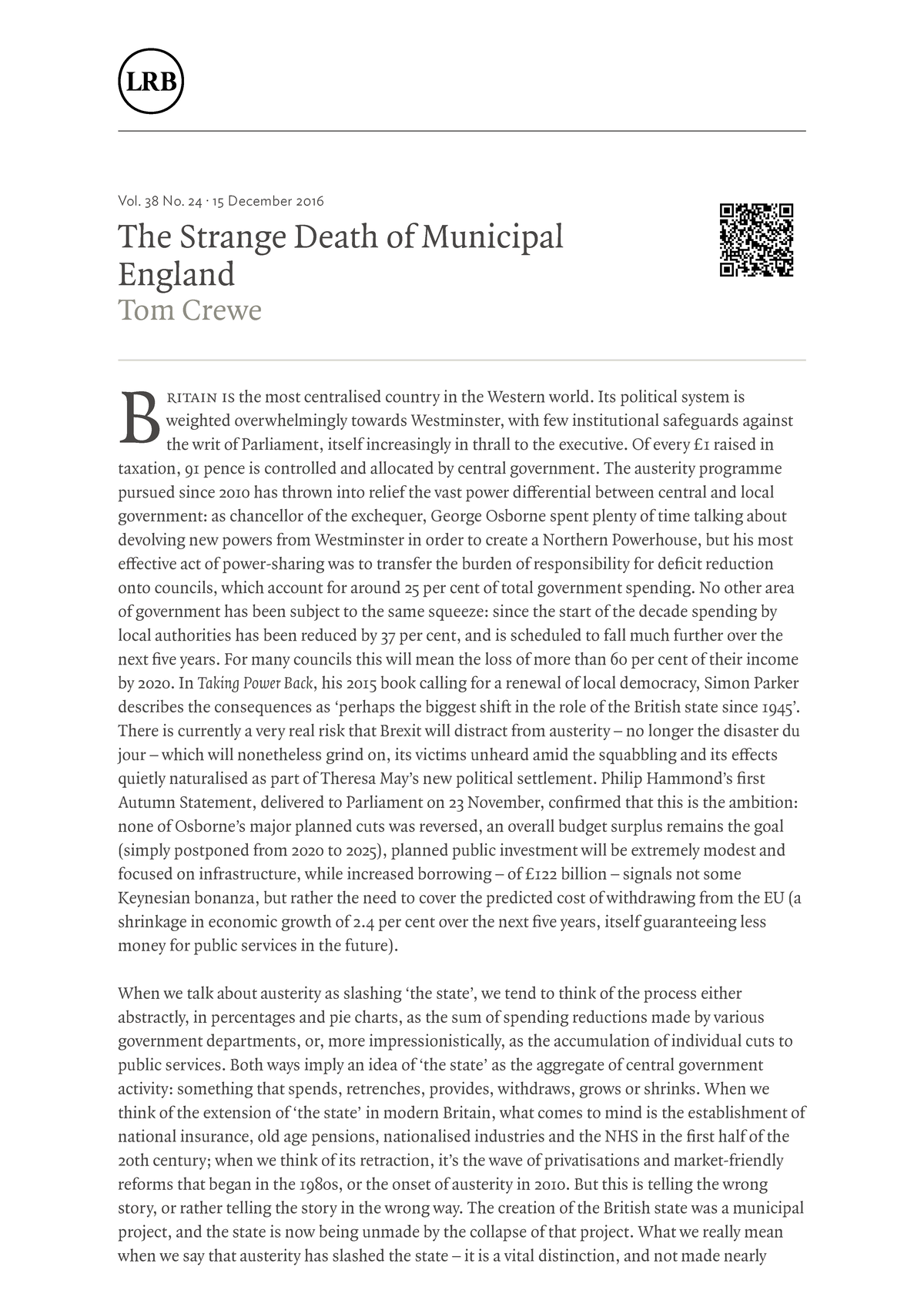 Tom Crewe · The - abvcd - Vol. 38 No. 24 · 15 December 2016 The Strange ...