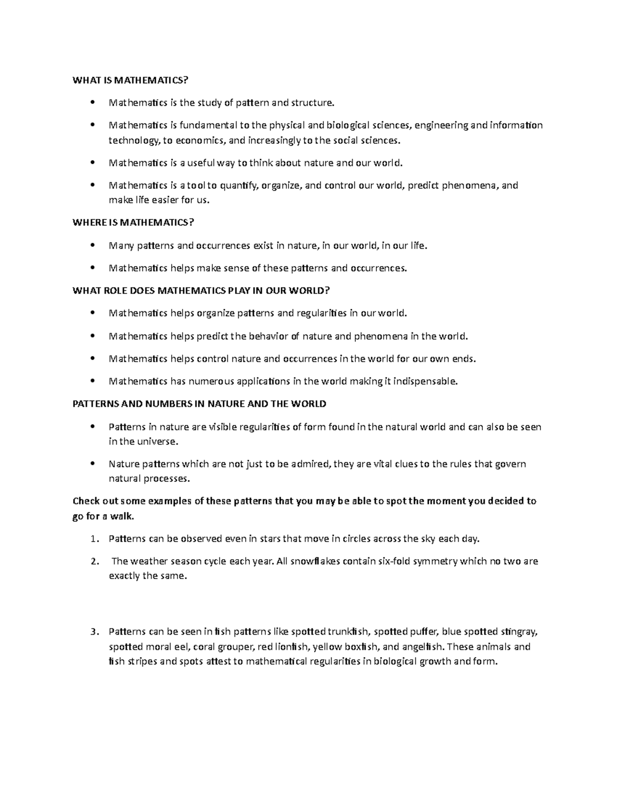 Gen Math - Lecture notes 3-7 - WHAT IS MATHEMATICS? Mathematics is the ...