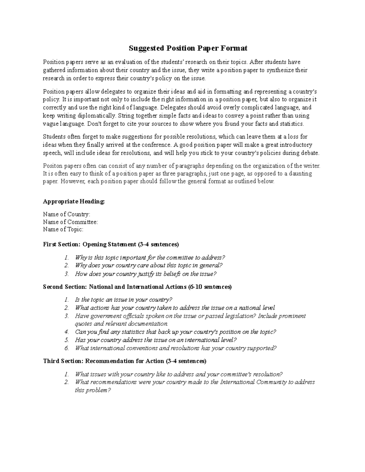 Suggested position paper format - Suggested Position Paper Format ...