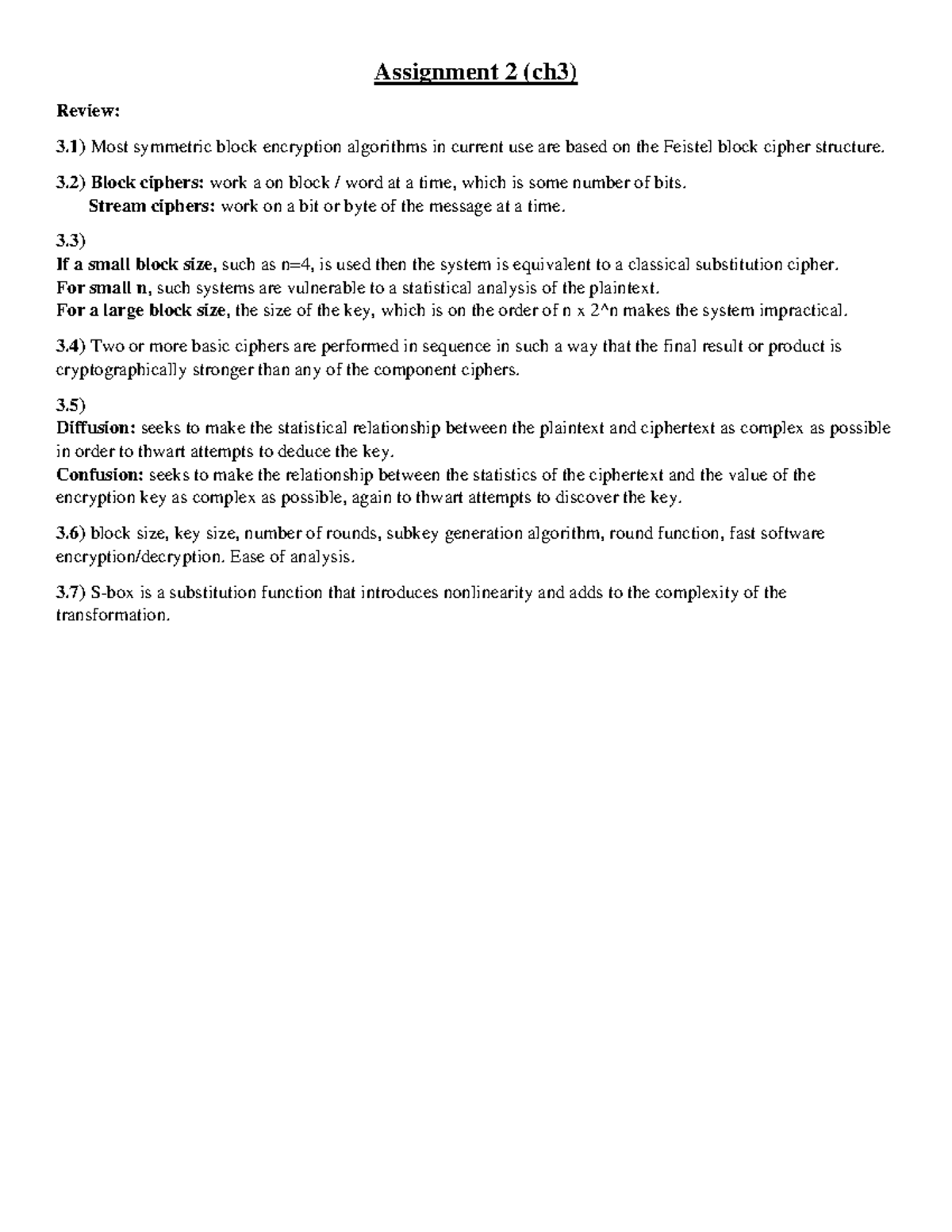Assignment 2 (ch3) - Assignment 2 (ch3) Review: 3) Most symmetric block encryption algorithms in ...