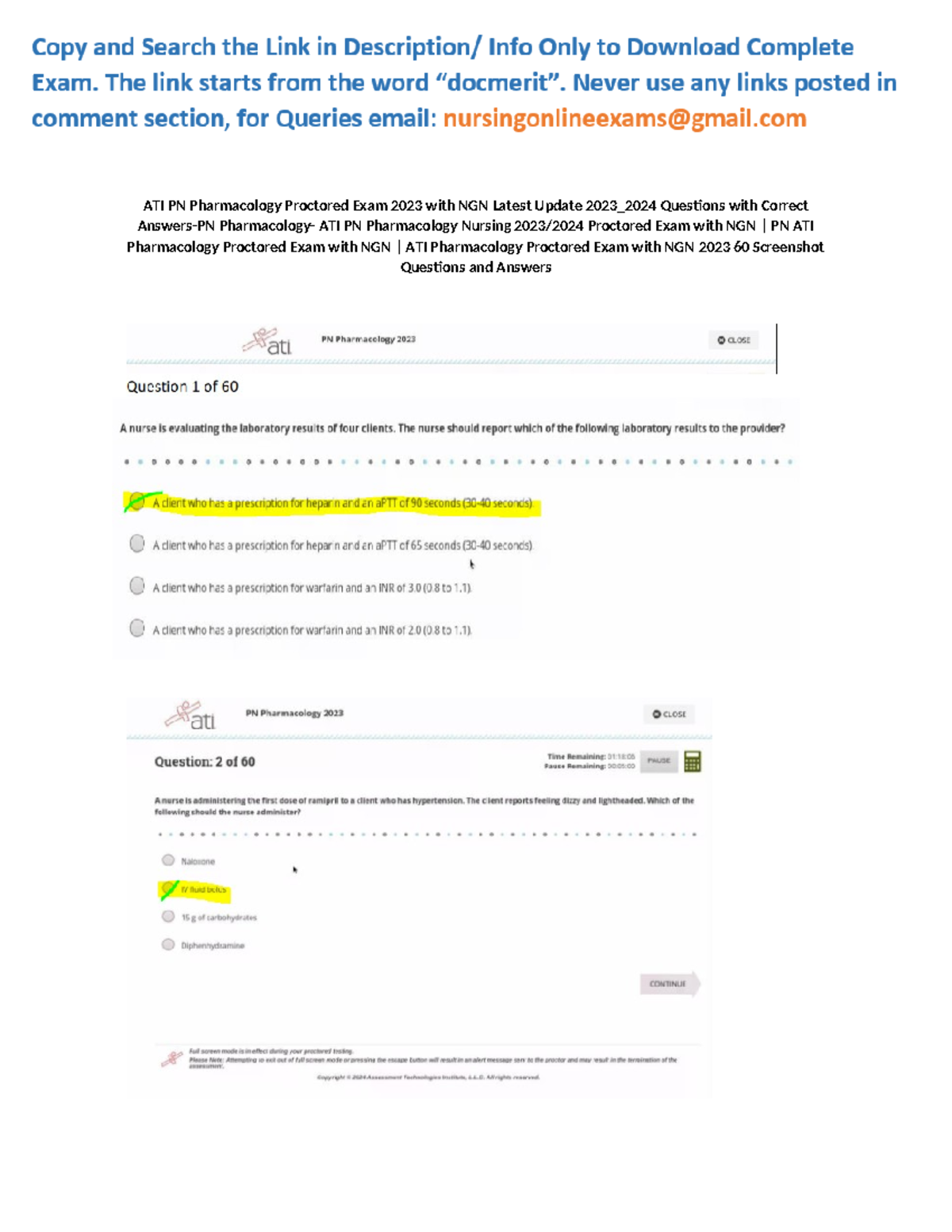 Actual ATI PN Pharmacology Exam With NGN – 60 Screenshot Questions and ...