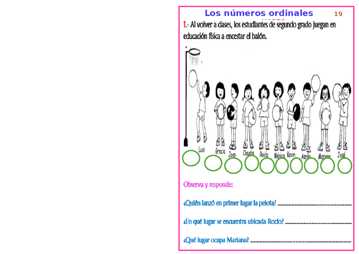 Ficha 2-mat- números ordinales - Educación Inicial - Los números ...