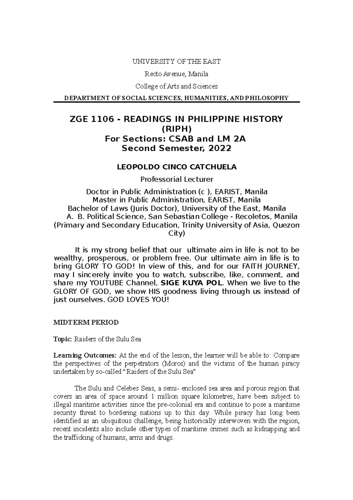 UE Midterm Period ZGE 1106 Readings in Philippine History (RIPH ...
