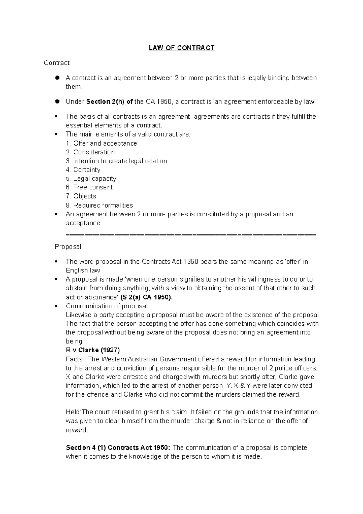 Law of Contract - LAW OF CONTRACT Contract: A contract is an agreement ...