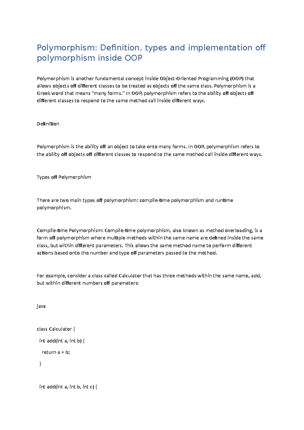 Chapter 4 OOP - Polymorphism - Polymorphism: Definition, types and implementation ofpolymorphism ...