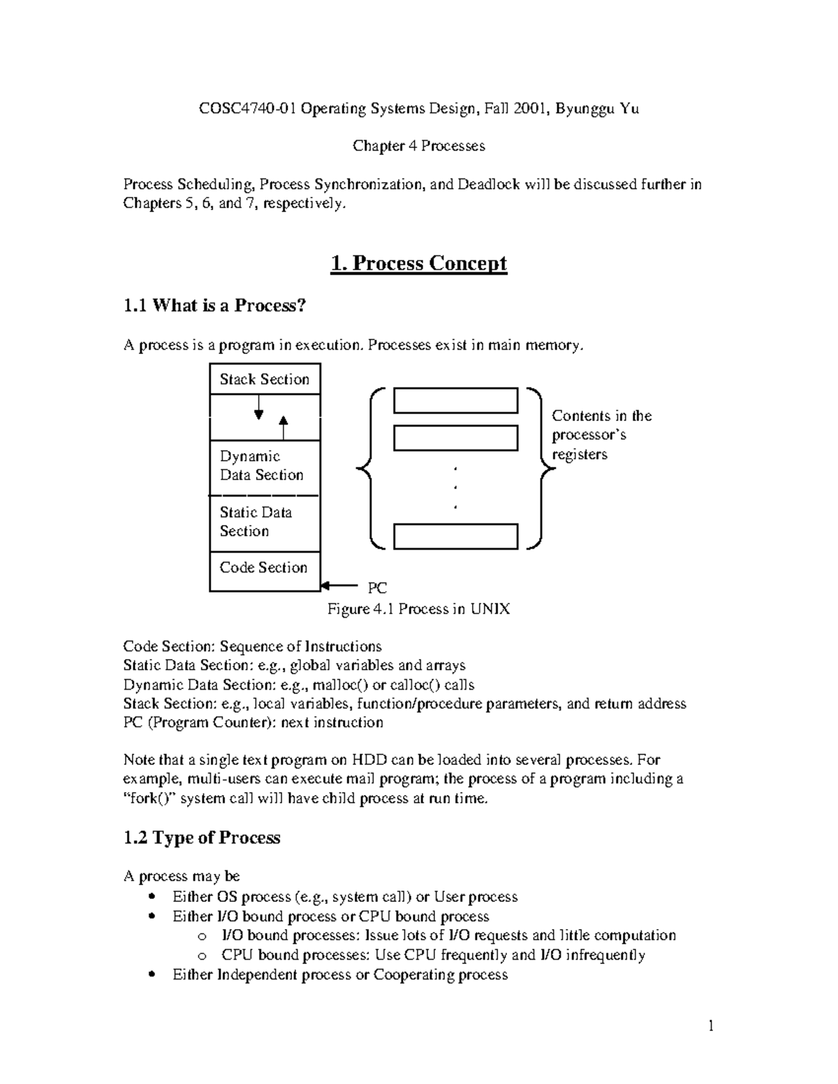 Lecture 4 - best - COSC4740-01 Operating Systems Design, Fall 2001, Byunggu Yu Chapter 4 ...