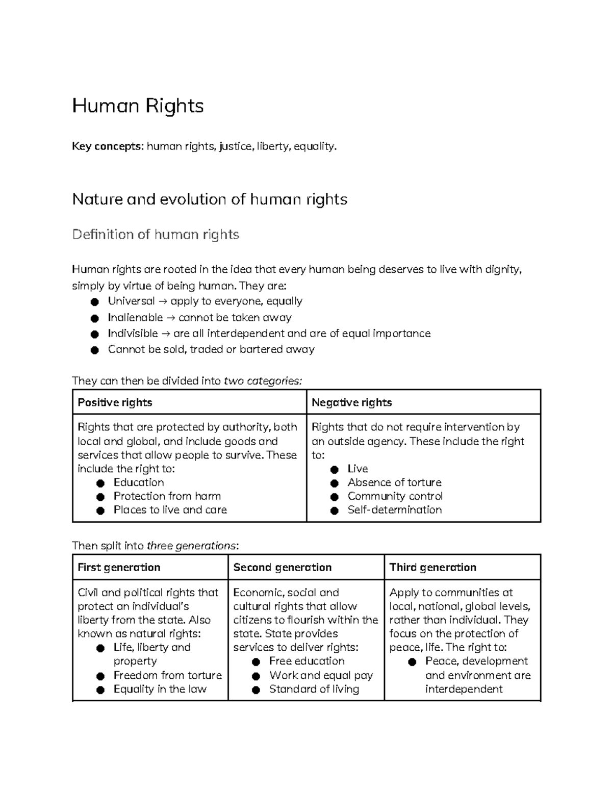 HR notes - Human Rights Key concepts: human rights, justice, liberty ...