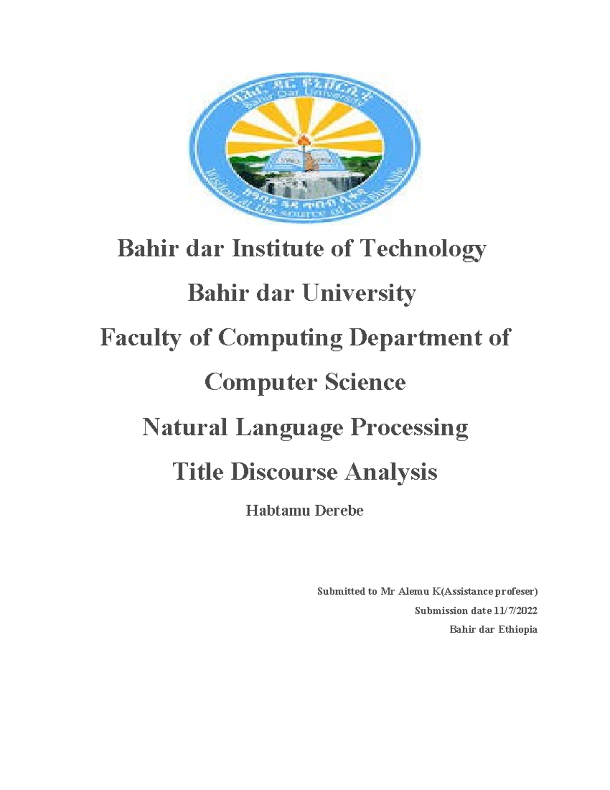 Discourse analysis - Bahir dar Institute of Technology Bahir dar ...