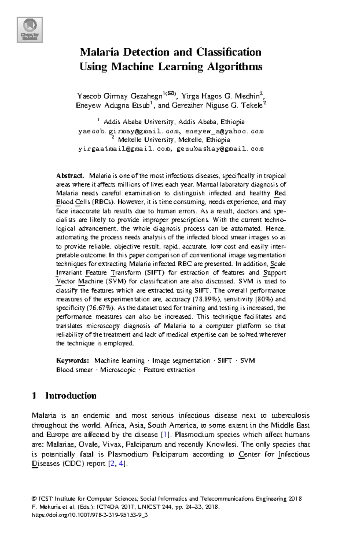 9 - wow document - Malaria Detection and Classification Using Machine Learning Algorithms Yaecob ...