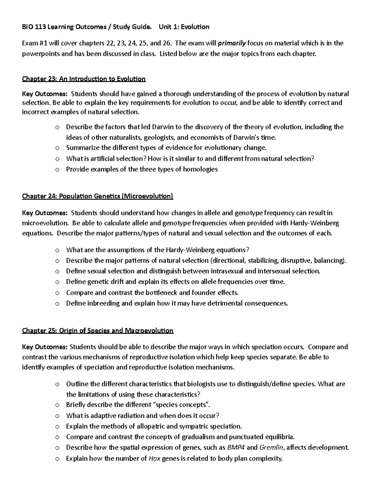 BIO111 Study Guide Unit1 W2017 - BIO 113 Learning Outcomes / Study ...