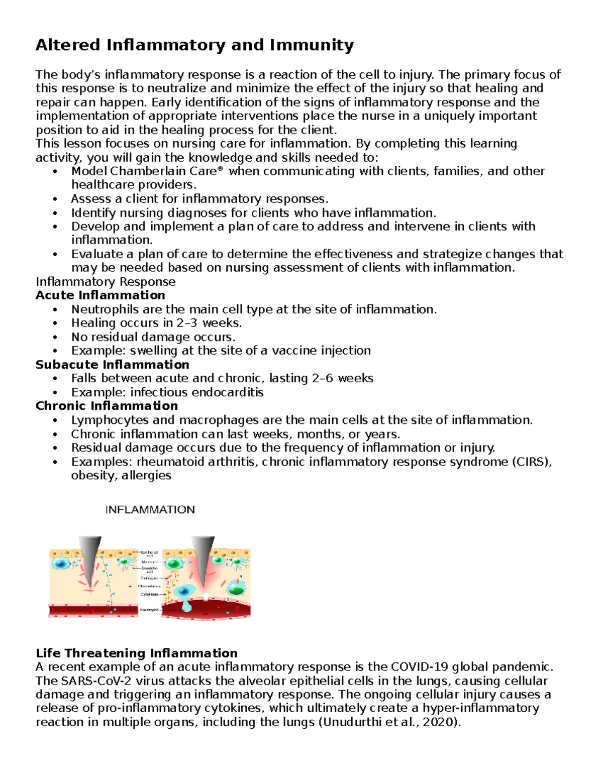 Altered Inflammatory and Immunity - Week 6 - Altered Inflammatory and ...