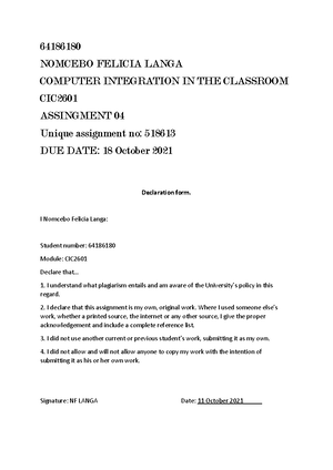 CIC2601 Assesments - Assignment 02: Written To be found on the module ...
