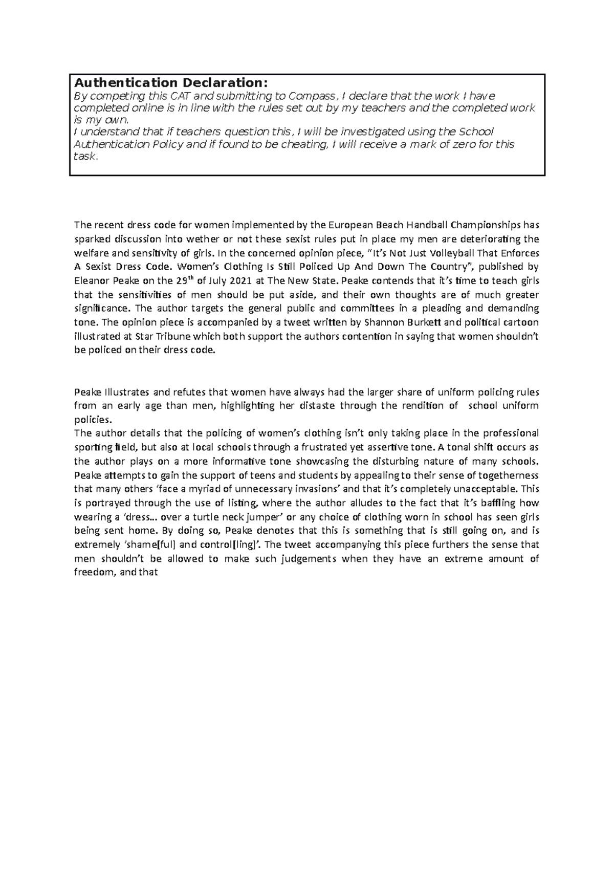 AA Common Assessment Task 1 - Practice - Authentication Declaration: By ...