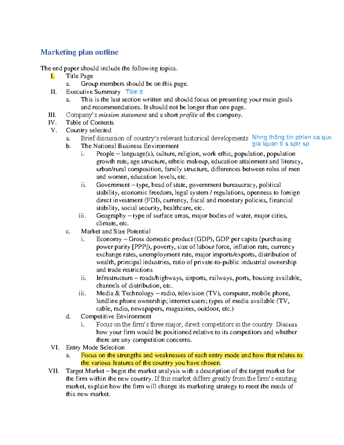 Marketing Plan Guideline IM 2019 - Marketing plan outline The end paper ...