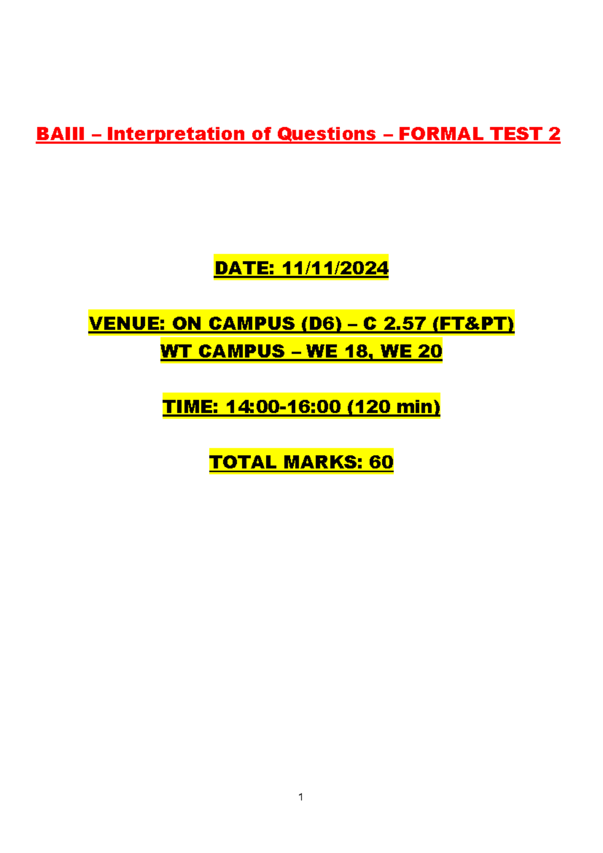 Baiii - Interpretation of Questions - Formal TEST 2 (2024) - BAIII ...