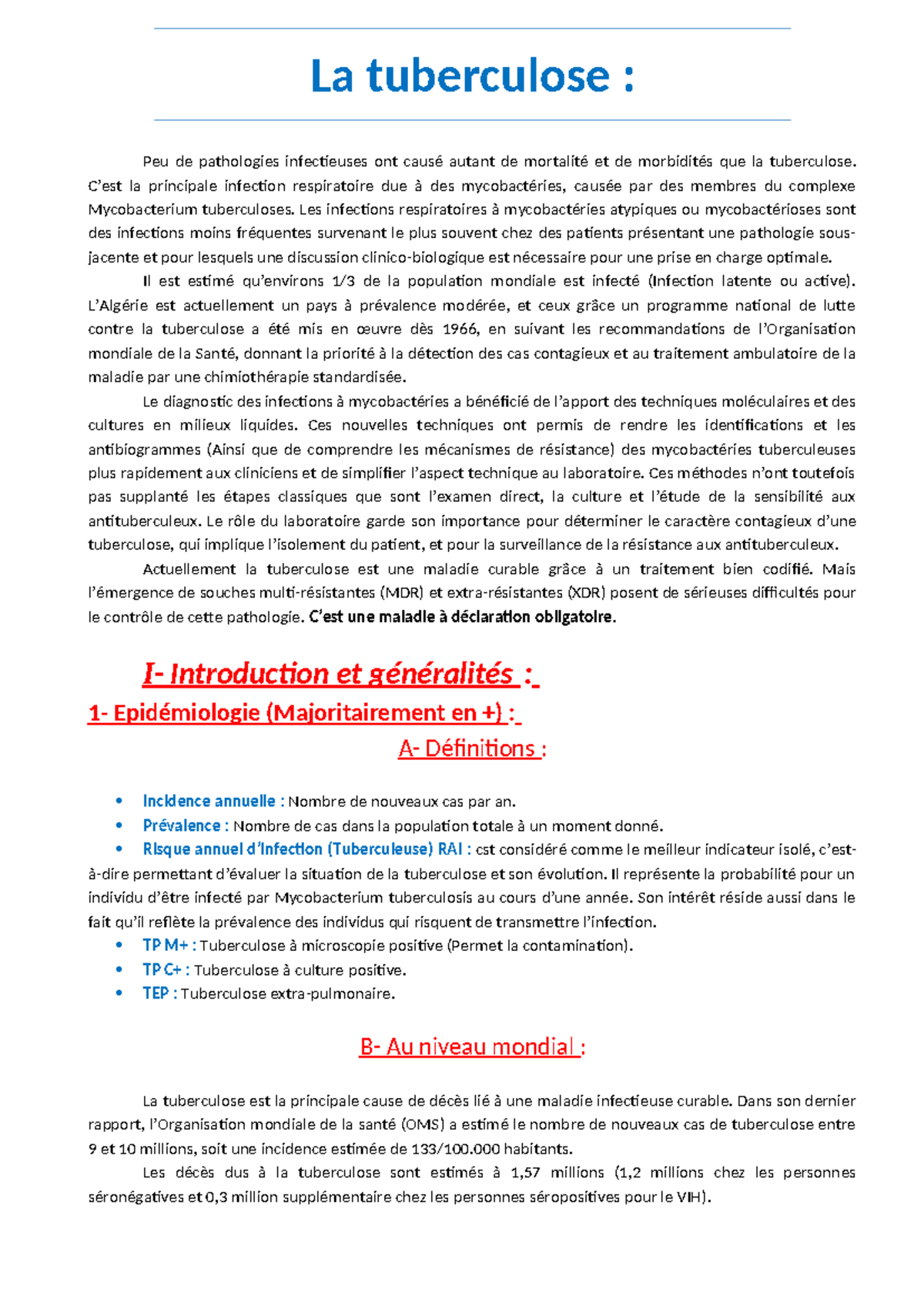 Tuberculose - bien - La tuberculose : Peu de pathologies infectieuses ont causé autant de ...