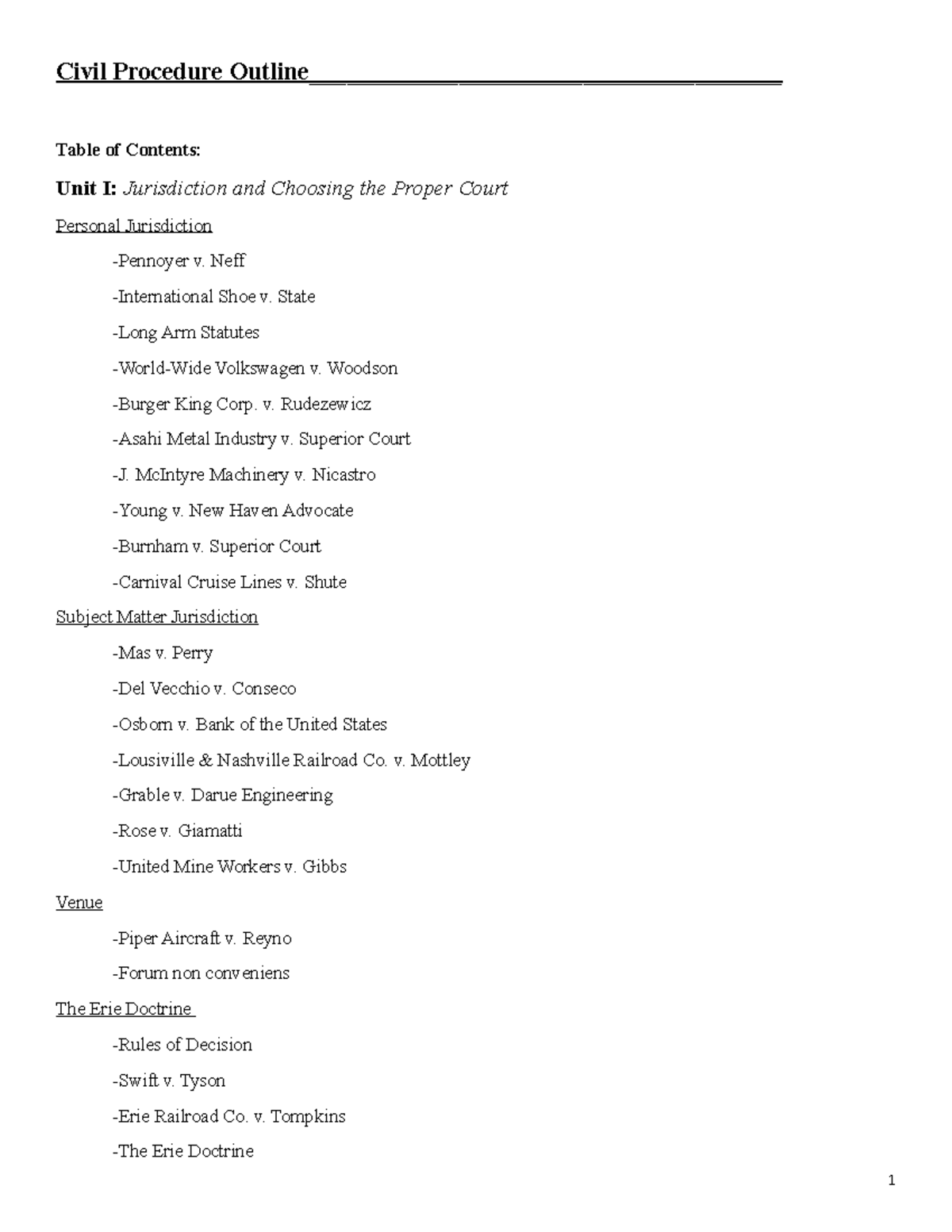 Civil Procedure Outline - Civil Procedure Outline ...