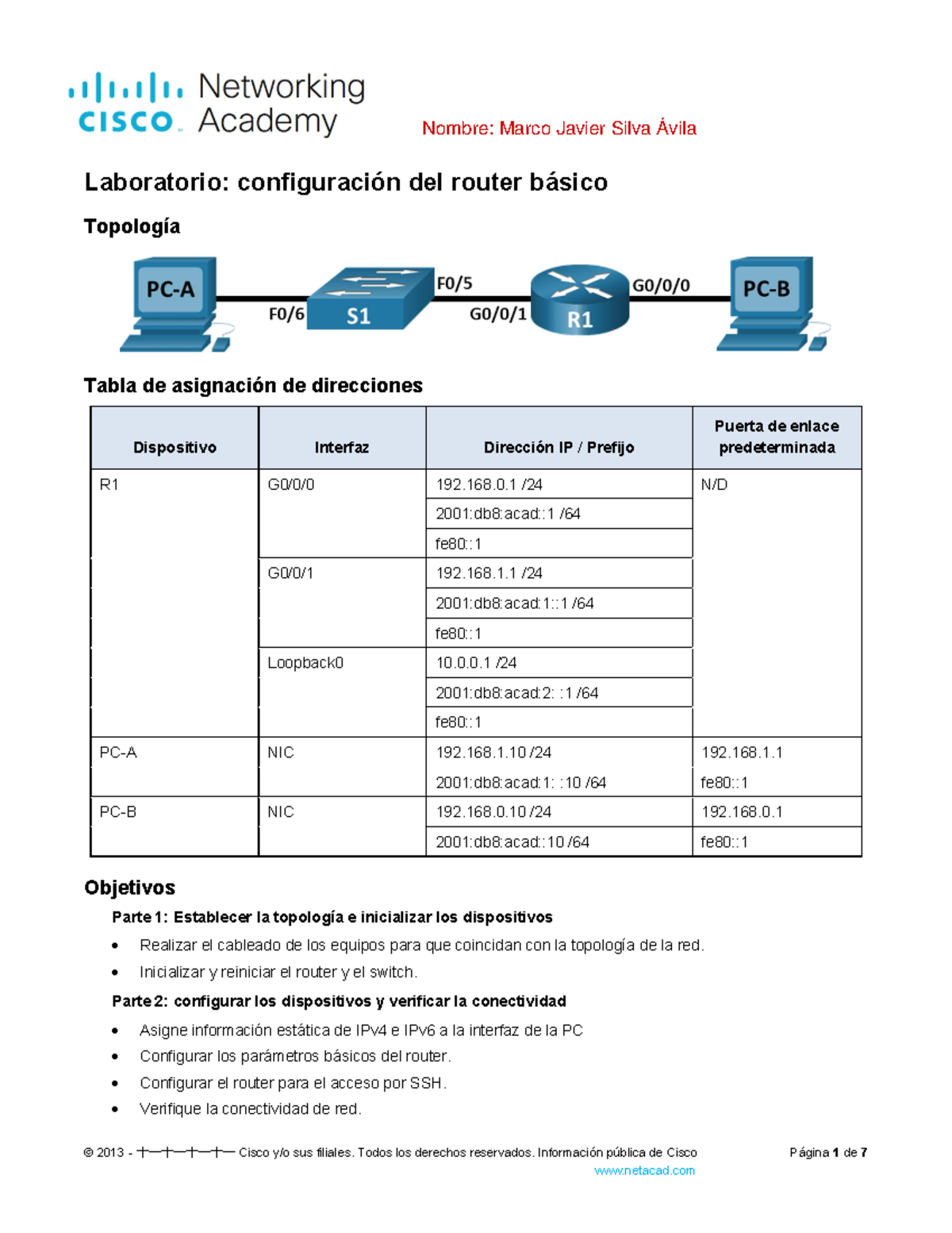 1.6.2 Lab configuración del router básico Marco Silva - 2013 - 十一十一十一十一 ...