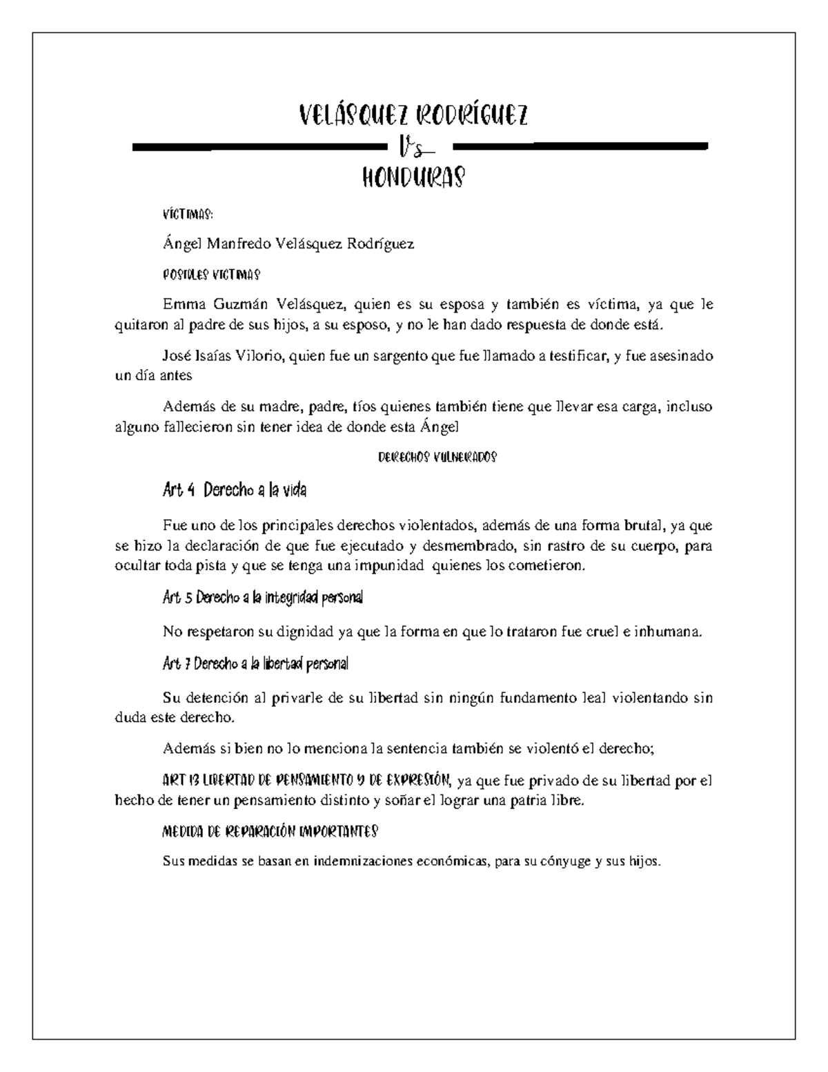 Velásquez Rodríguez - Sentencia - Velásquez Rodríguez Víctimas: Ángel ...