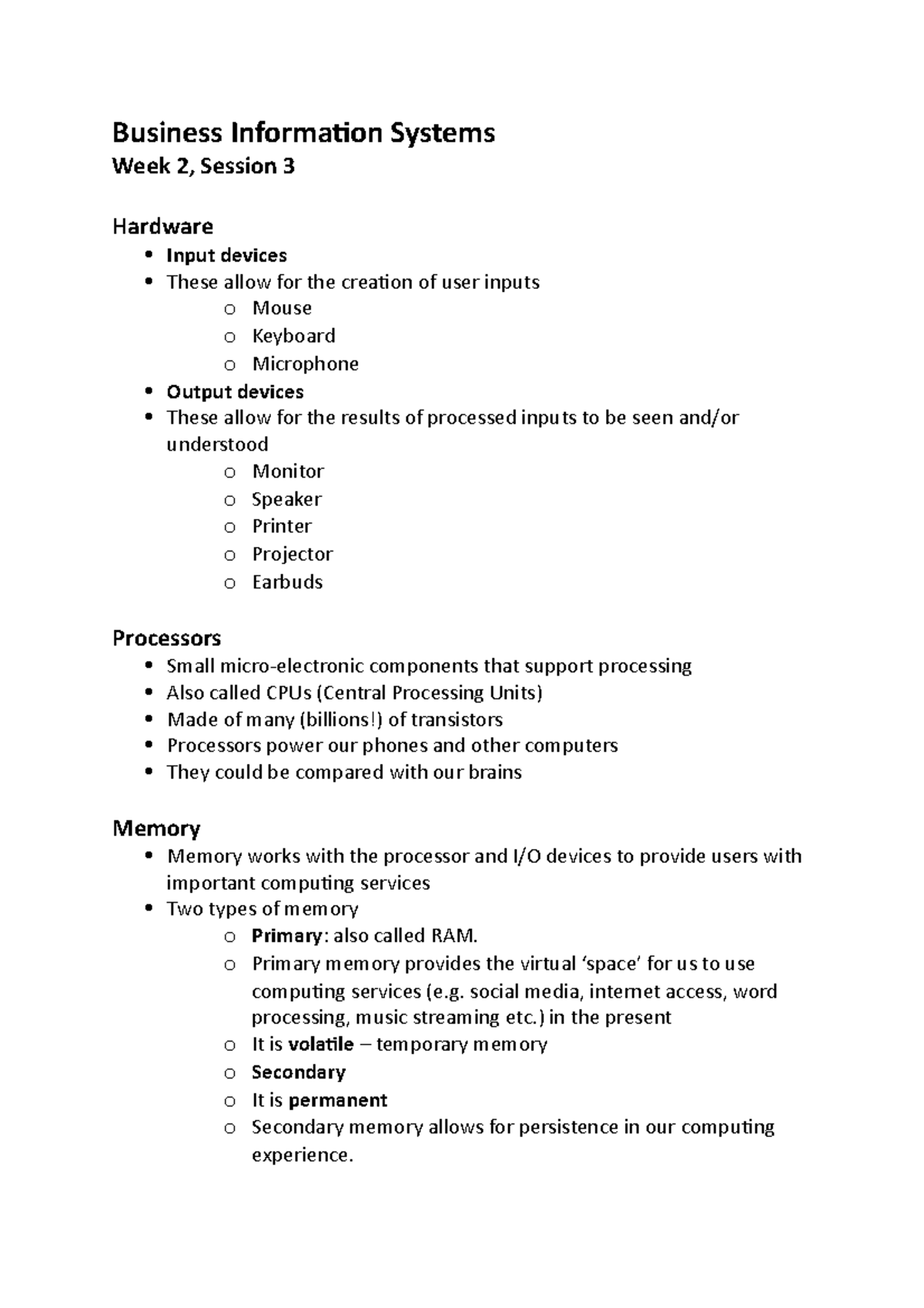 BIS week 2 session 3 hardware and software 0920 - Business Informaion ...
