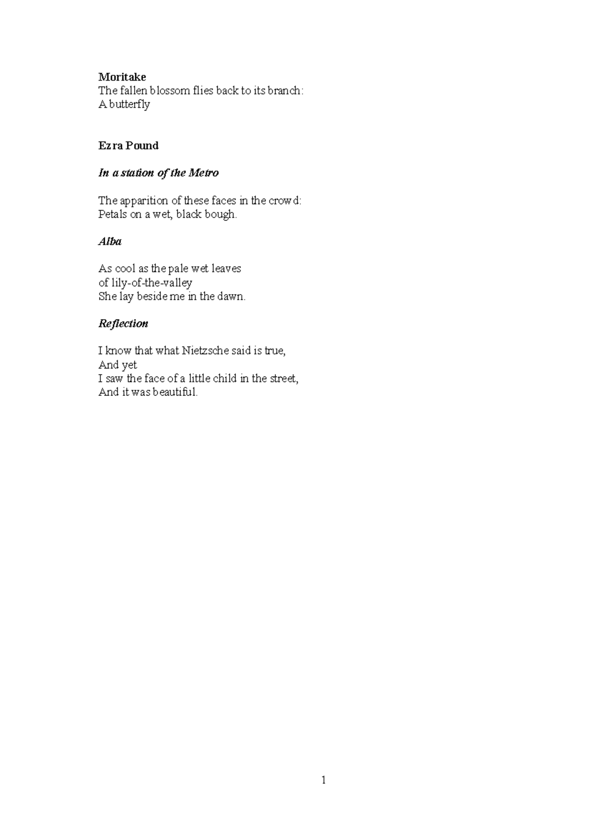 Poems modern - Moritake The fallen blossom flies back to its branch: A ...