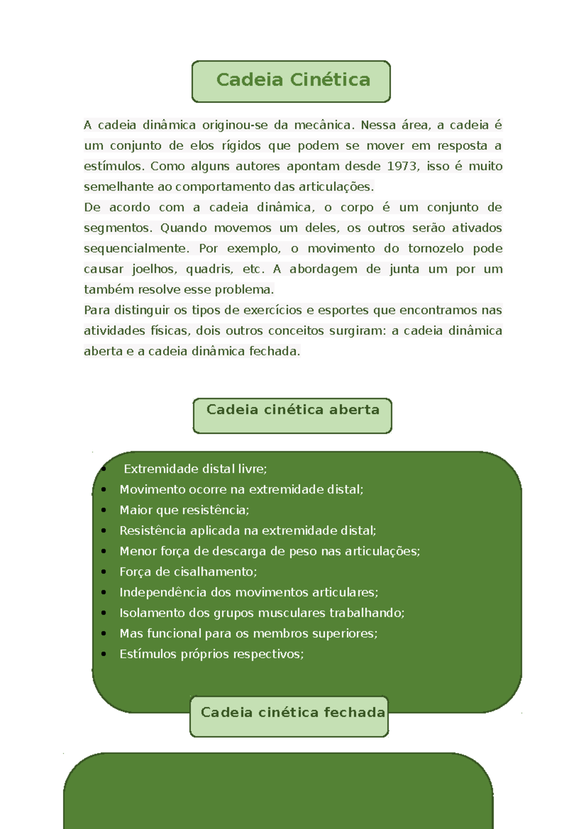 Cadeias cineticas - Cadeia Cinética A cadeia dinâmica originou-se da ...
