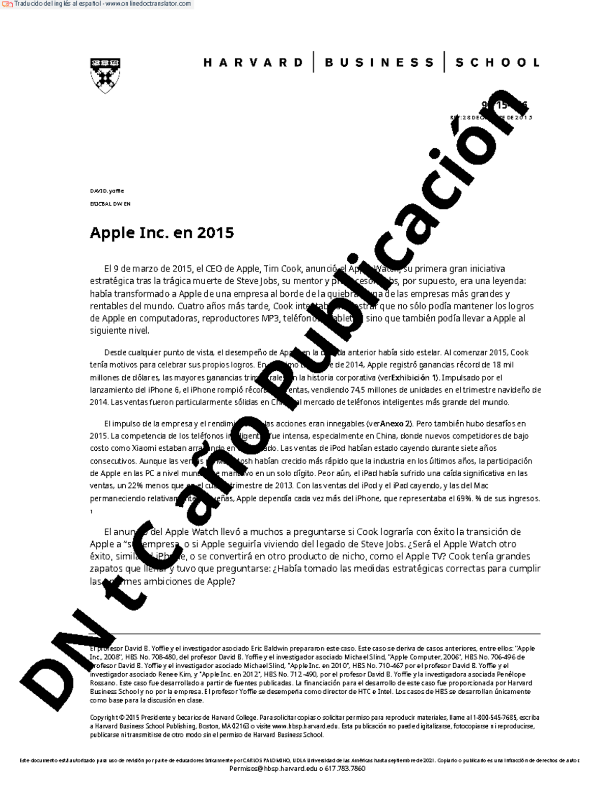 Apple 2015 - Caso Harvard - 9-715- REV: 2 8 DE OCTUBRE DE 2 0 1 5 DAVID ...