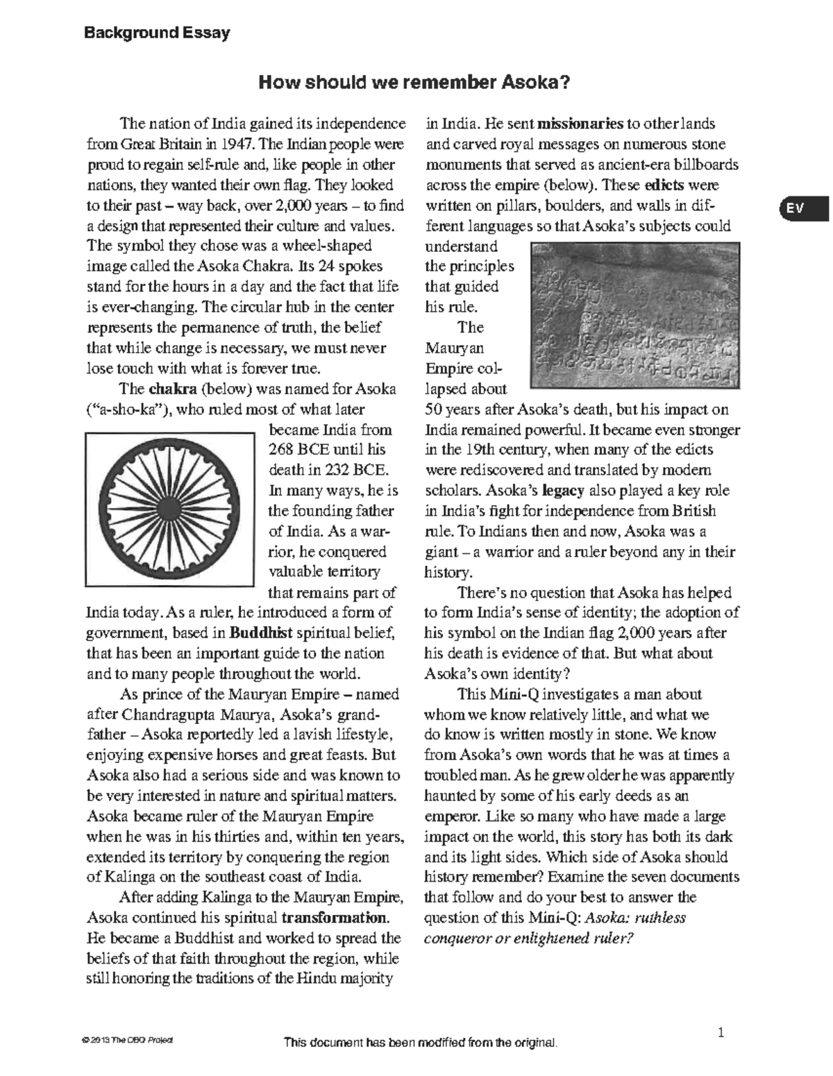 Asoka DBQ - Assignment - Background Essay How should we remember Asoka ...