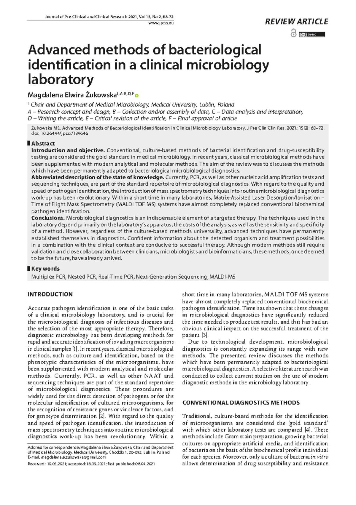 Microbio PP - good notes - jpccr REVIEW ARTICLE Advanced methods of ...