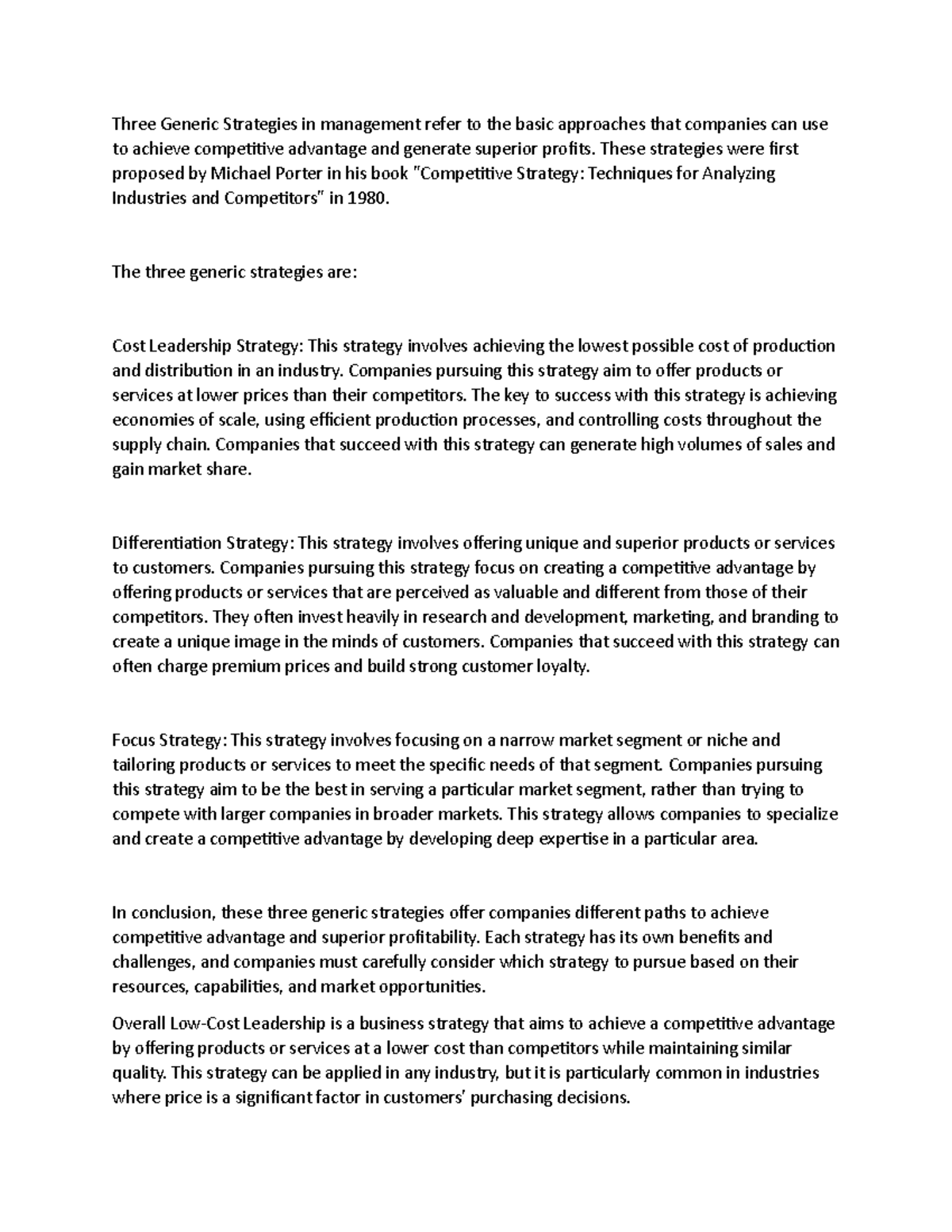 MMG2 - Notes on the three generic strategies and key elements of the ...