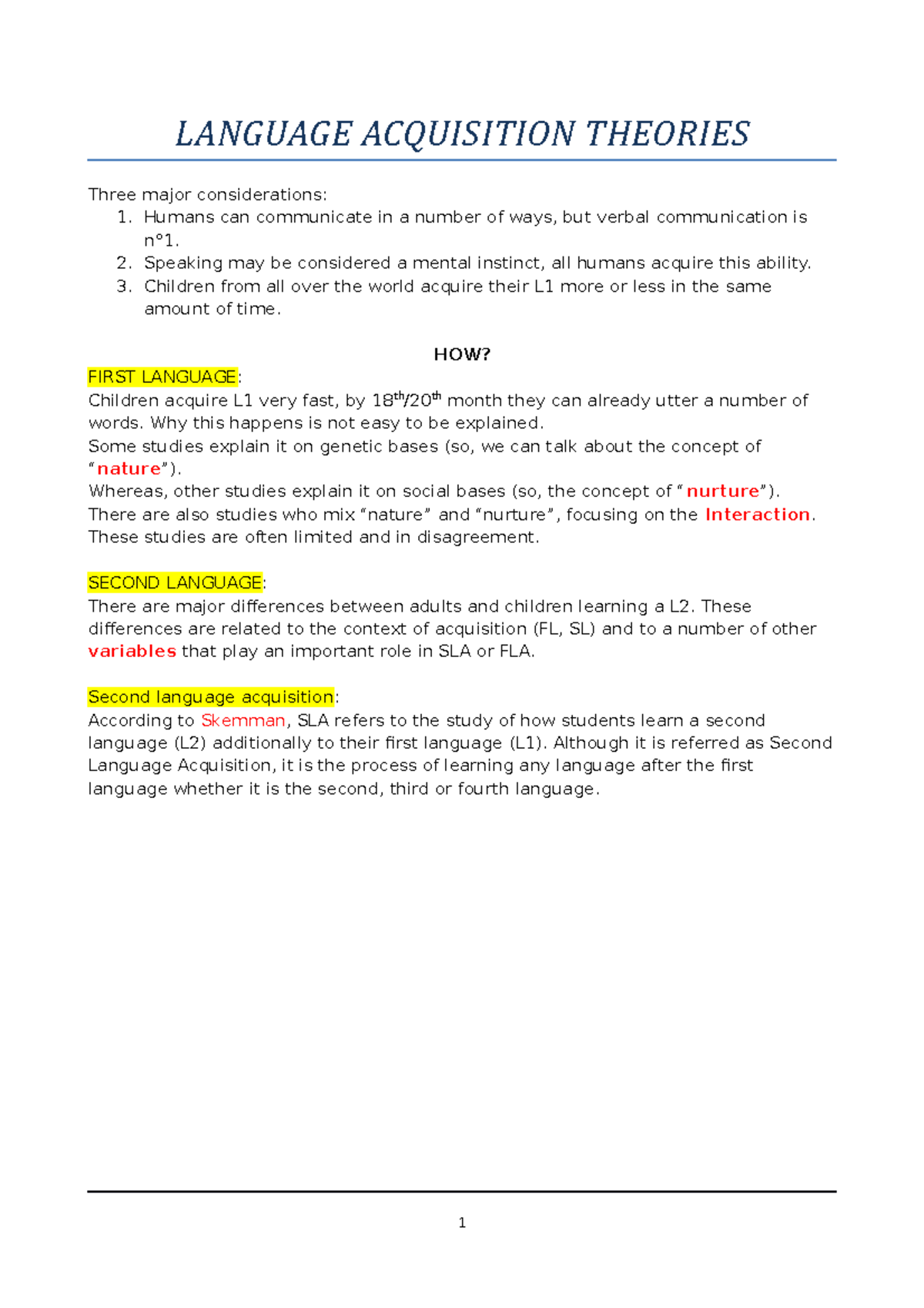 LANGUAGE ACQUISITION THEORIES Appunti - LANGUAGE ACQUISITION THEORIES ...