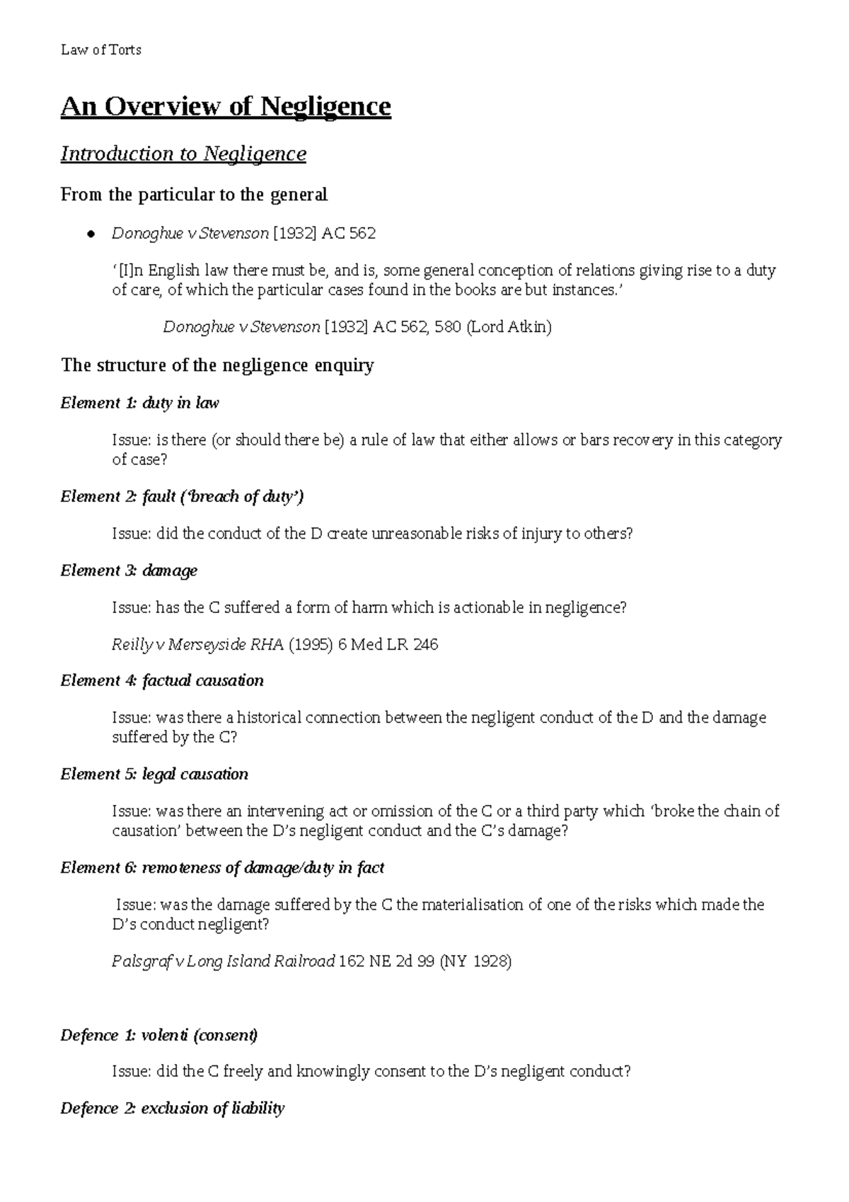 An Overview of Negligence - An Overview of Negligence Introduction to ...