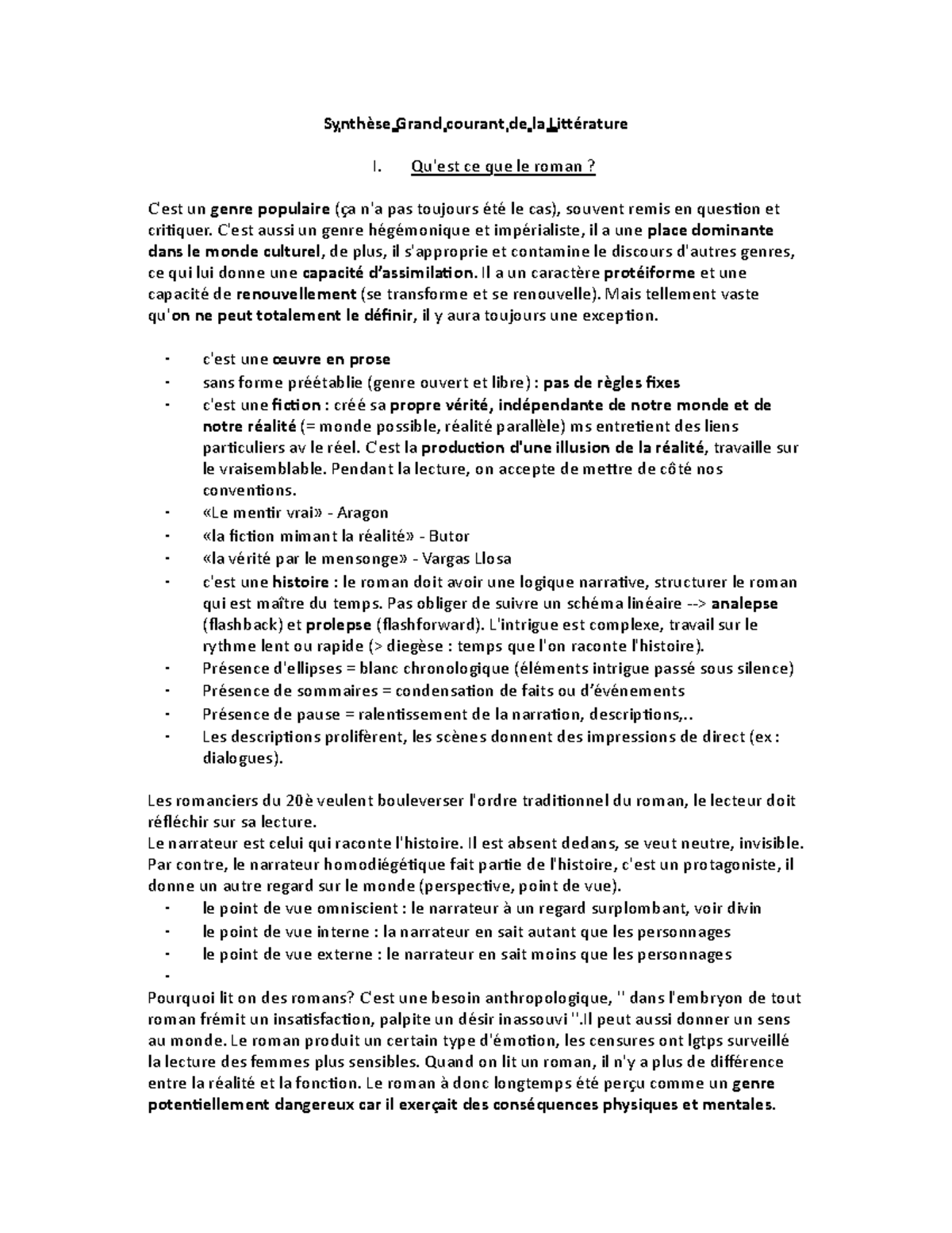 Synthèse 3 (10p - resume - Synthèse Grand courant de la Li4érature I ...