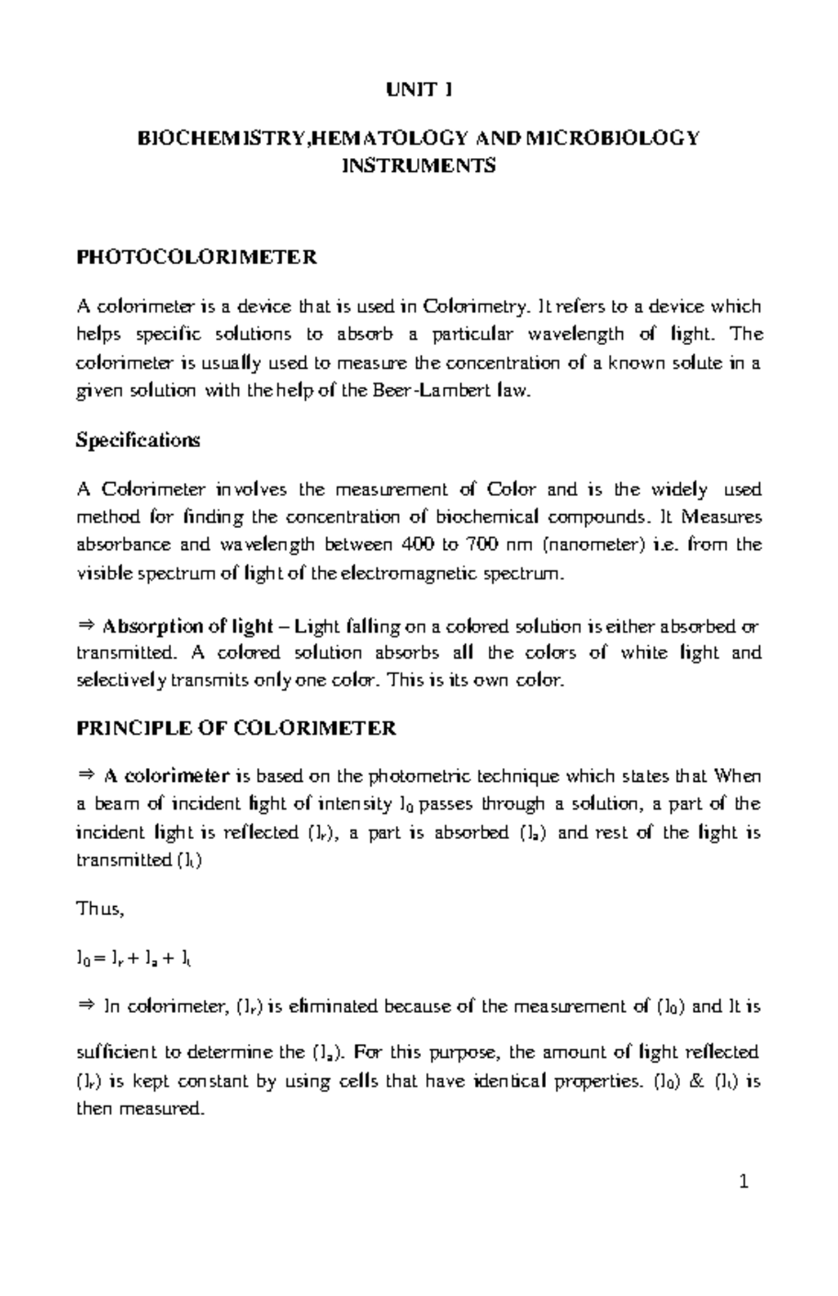 MLI FULL Notes (21 copies) - UNIT I BIOCHEMISTRY,HEMATOLOGY AND ...