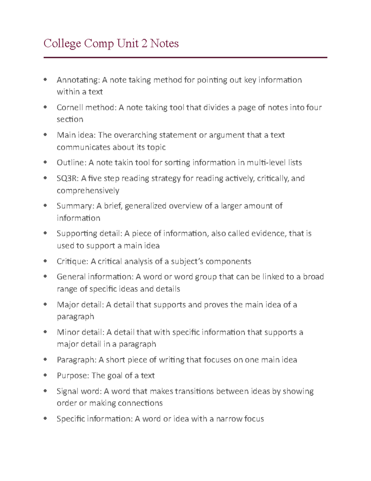 College Comp Unit 2 Notes - College Comp Unit 2 Notes Annotating: A ...
