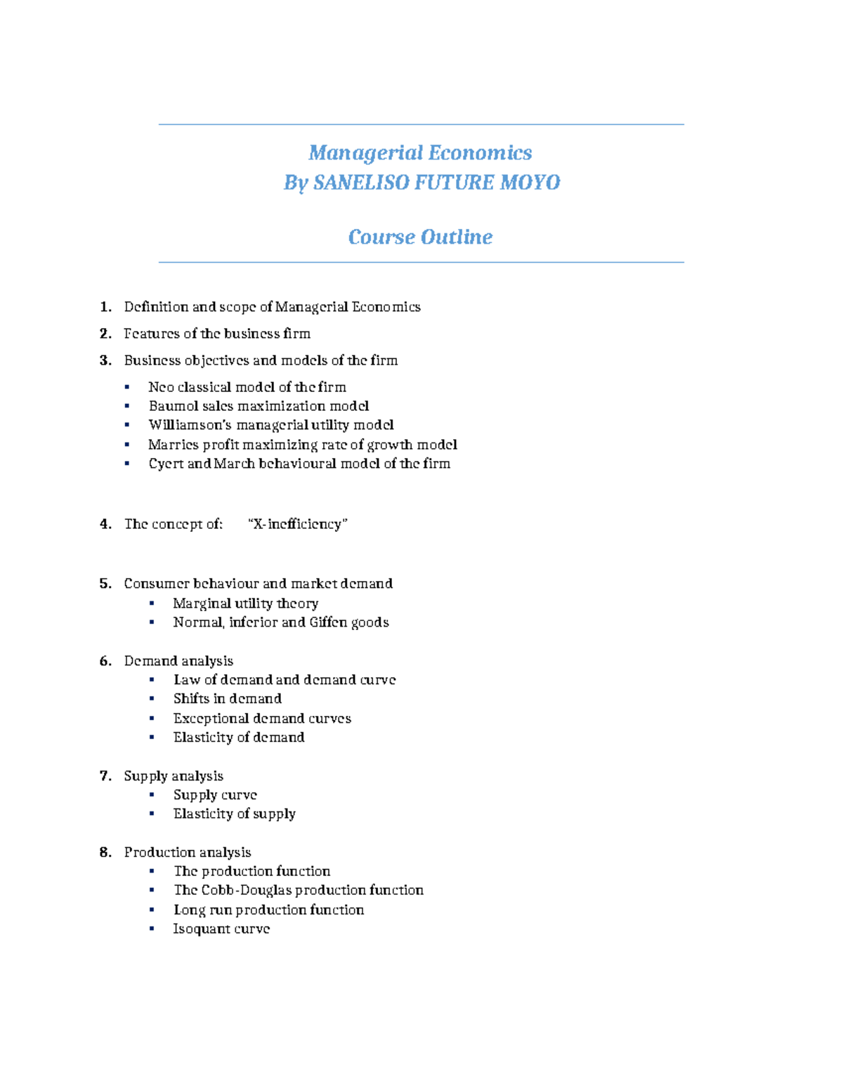 Managerial Economics - Course Outline DC - Managerial Economics By ...