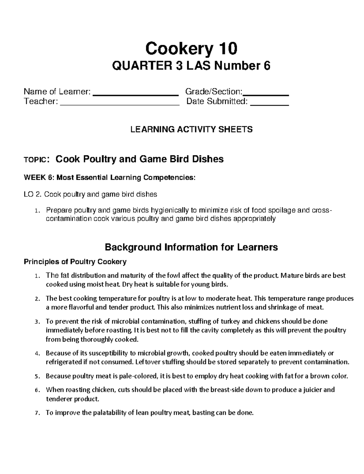 Cookery 10 Quarter 3 LAS Number 6 - Cookery 10 QUARTER 3 LAS Number 6 ...