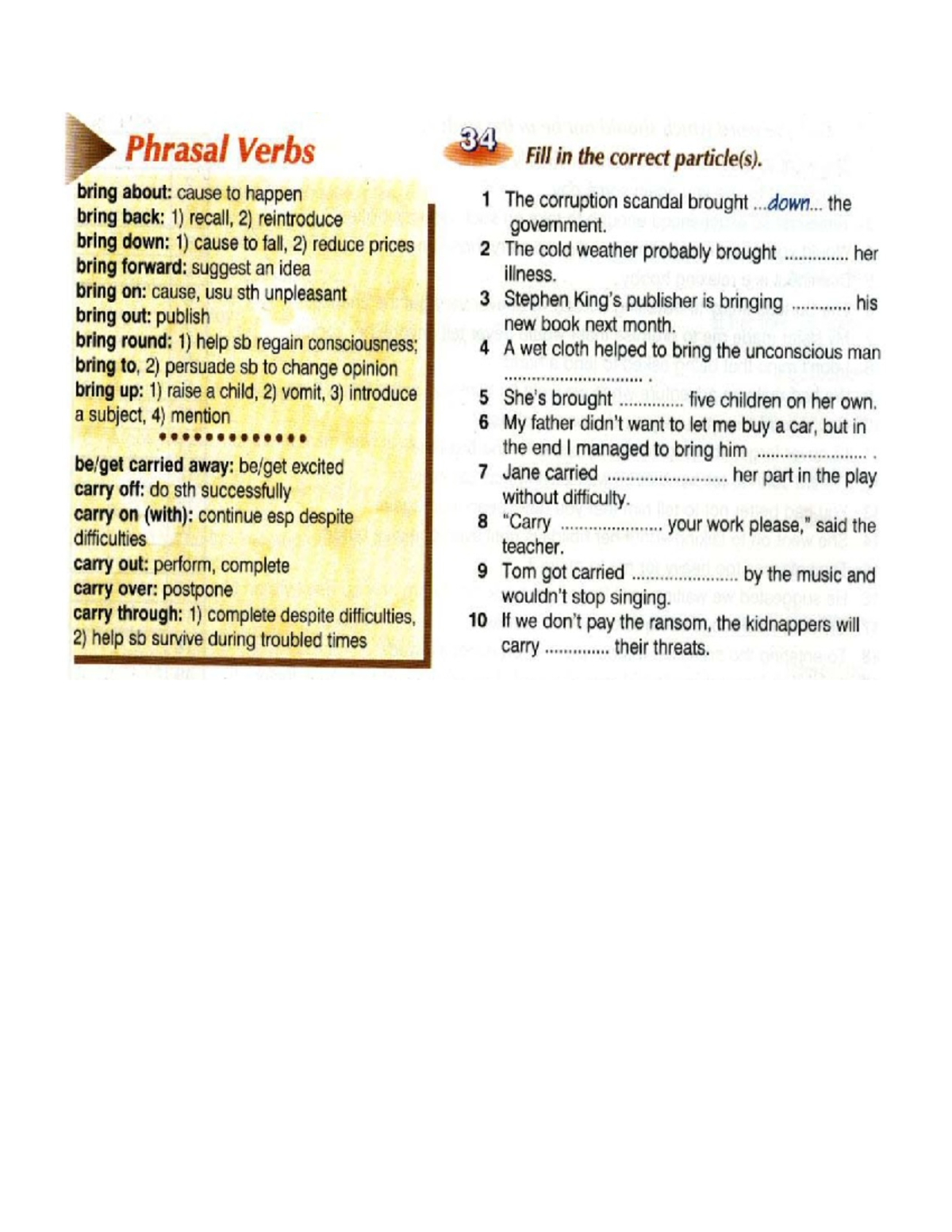 Phrasal Verbs Bring Carry - Phrasal Verbs 34 Fill in the correct ...