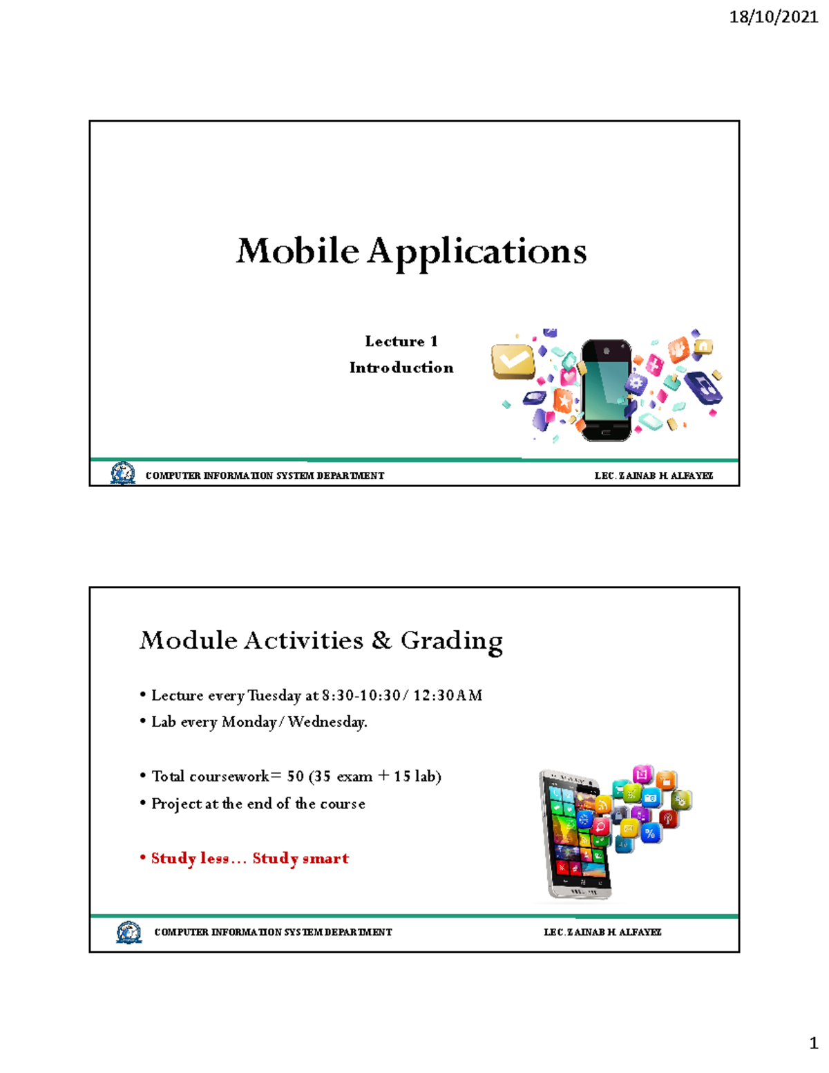 M Apps1 Introduction-1 - Mobile Applications Lecture 1 Introduction ...