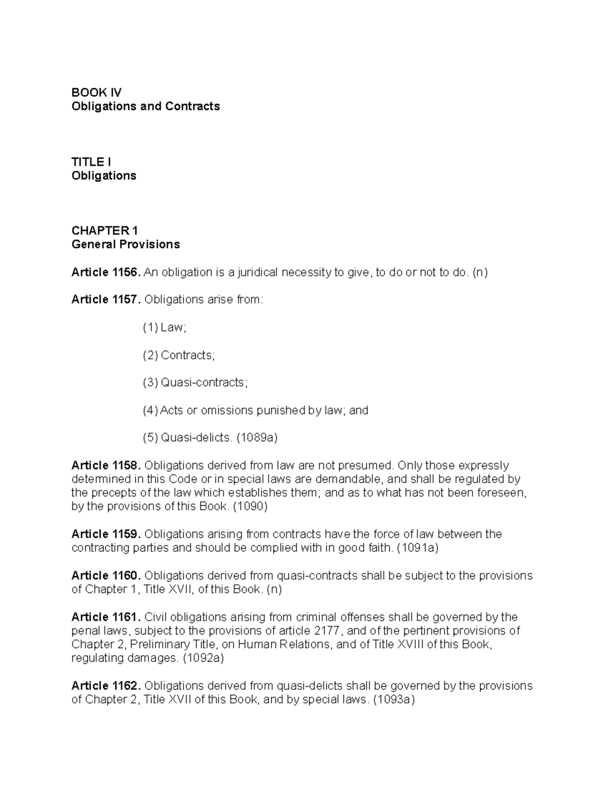 BOOK IV civil code oblicon - BOOK IV Obligations and Contracts TITLE I ...