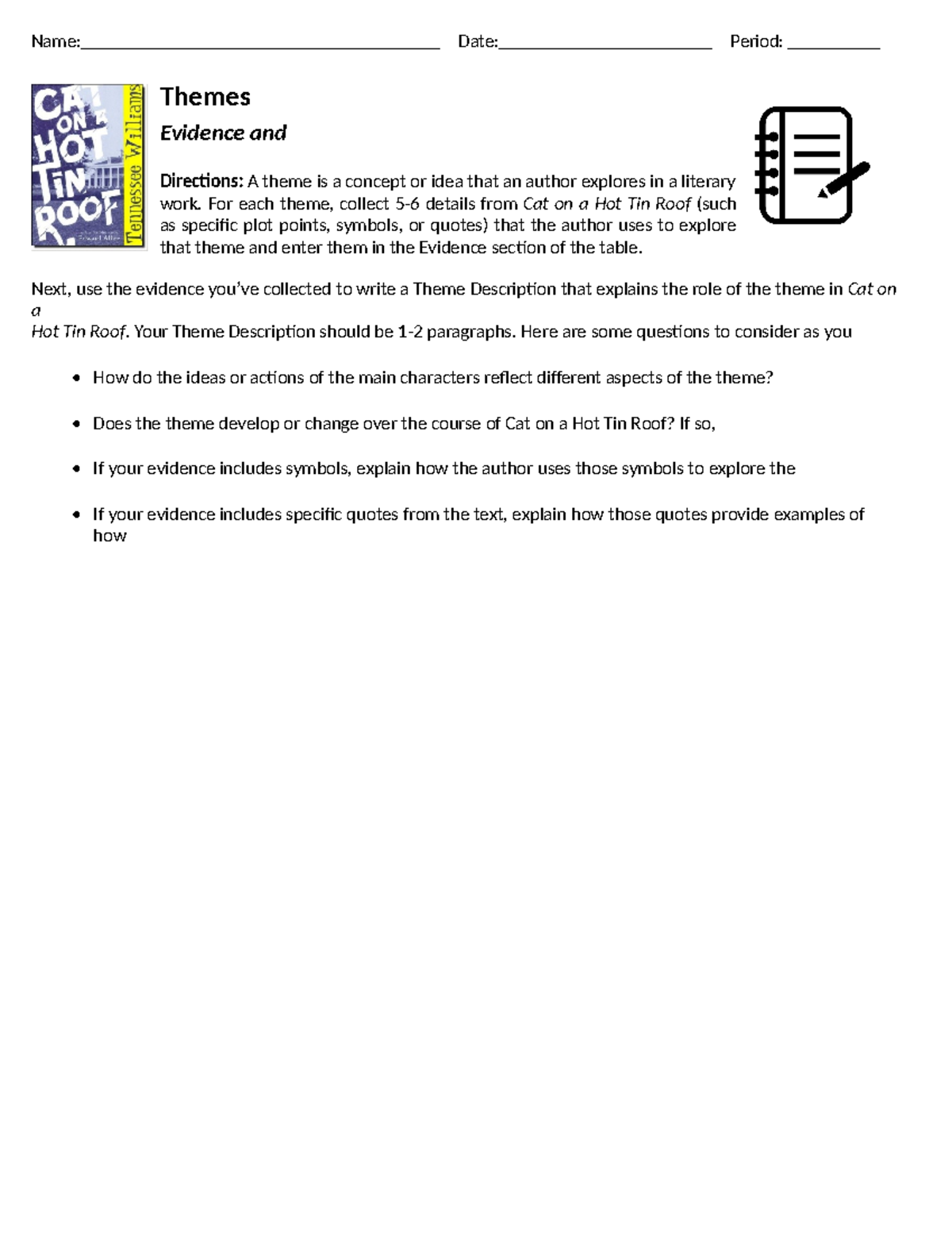 Theme Analysis Organizers - Themes Evidence and Analysis Directions: A ...