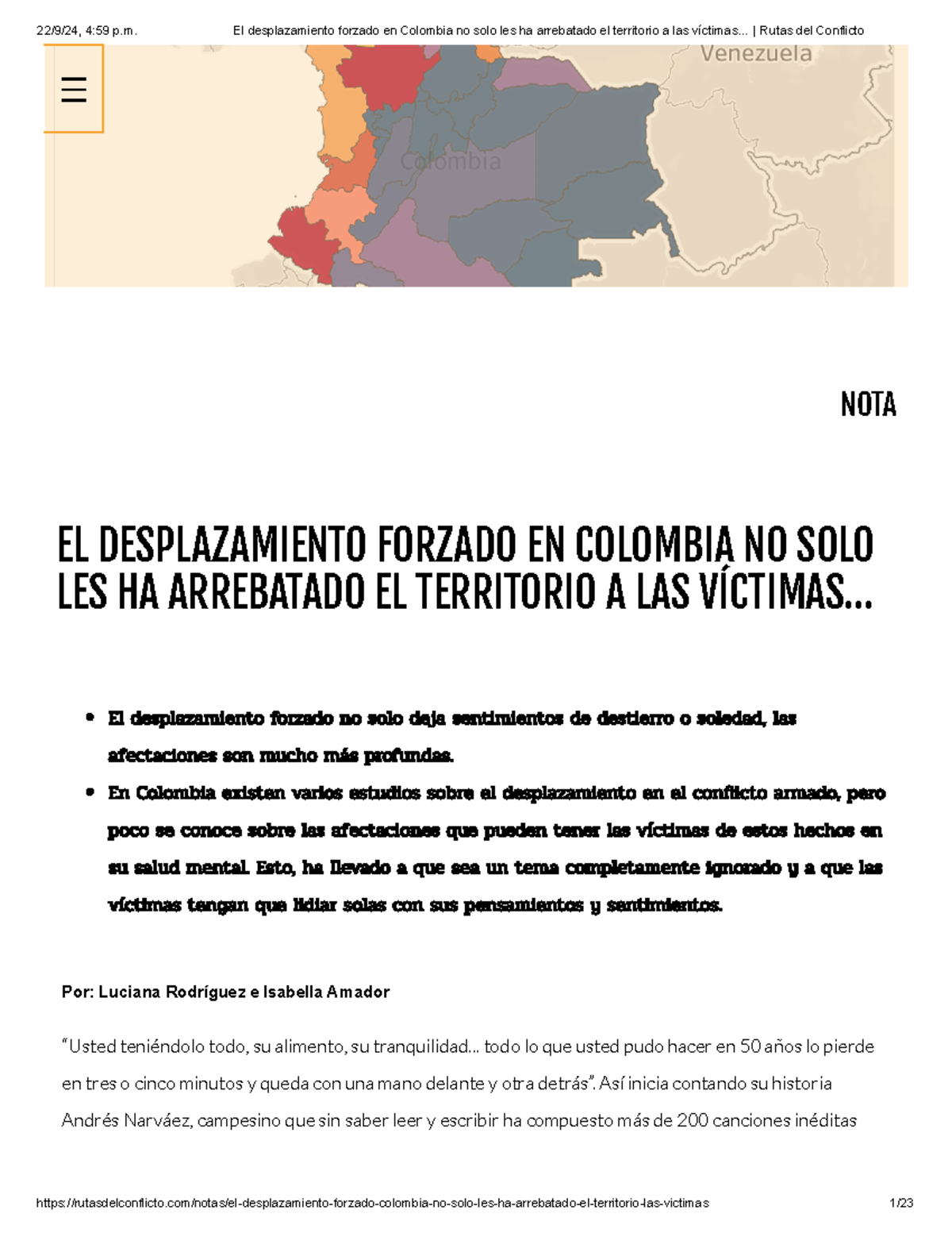 Desplazamiento forzado - EL DESPLAZAMIENTO FORZADO EN COLOMBIA NO SOLO ...