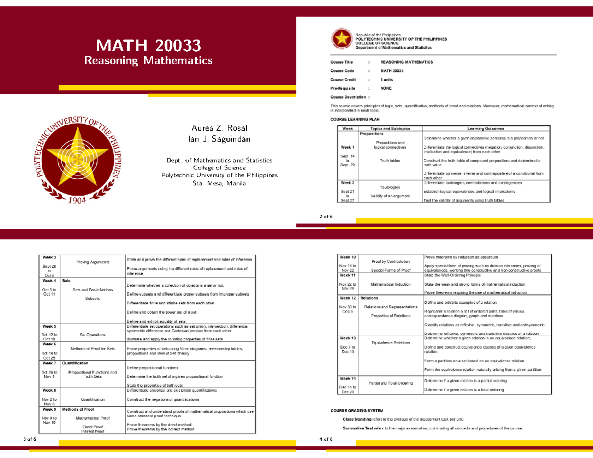 Math for Grade 7 students - MATH 20033 Reasoning Mathematics Aurea Z. RosalIan J. Saguindan Dept ...