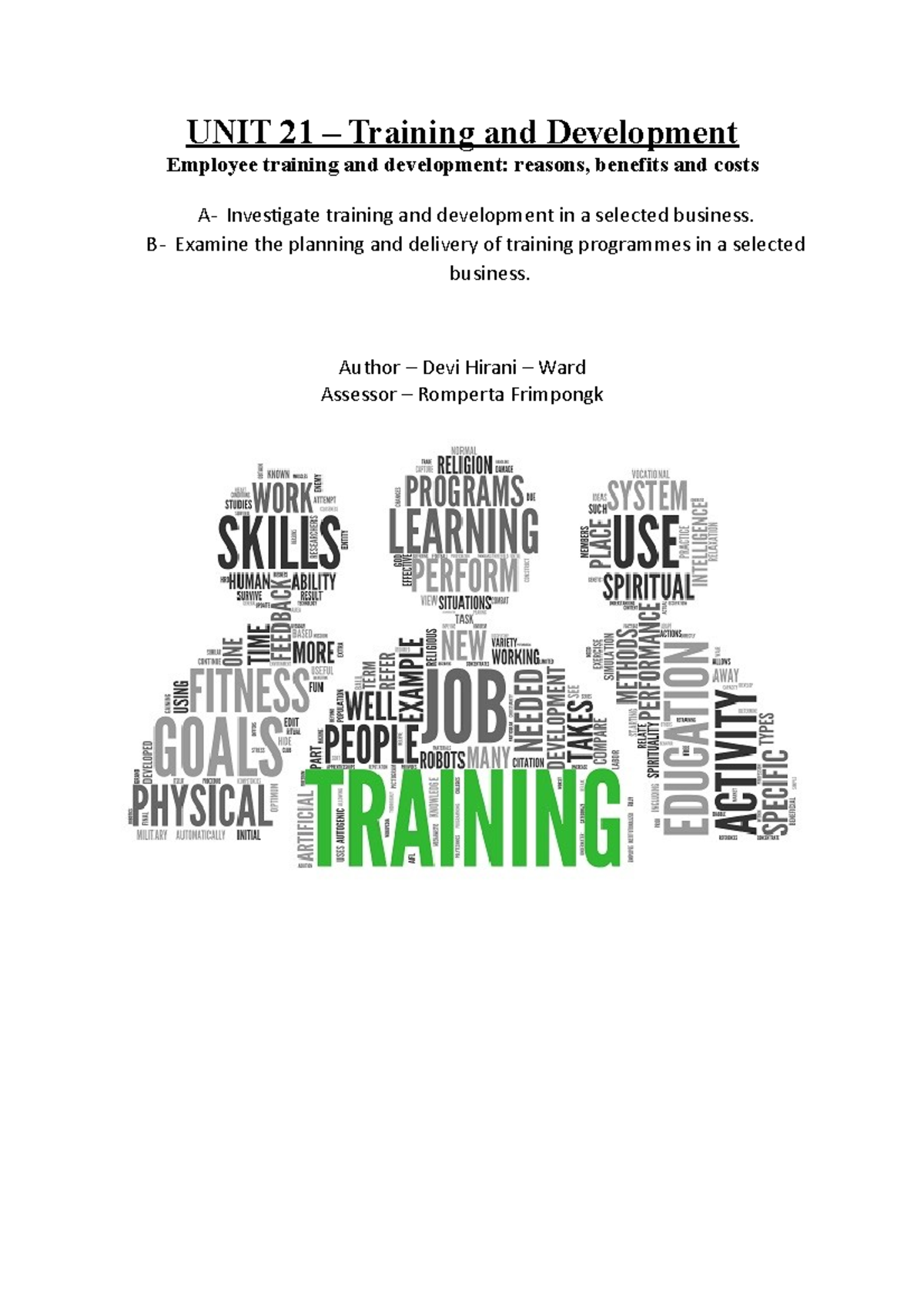 Unit 22 devi completed final copy - UNIT 21 – Training and Development ...