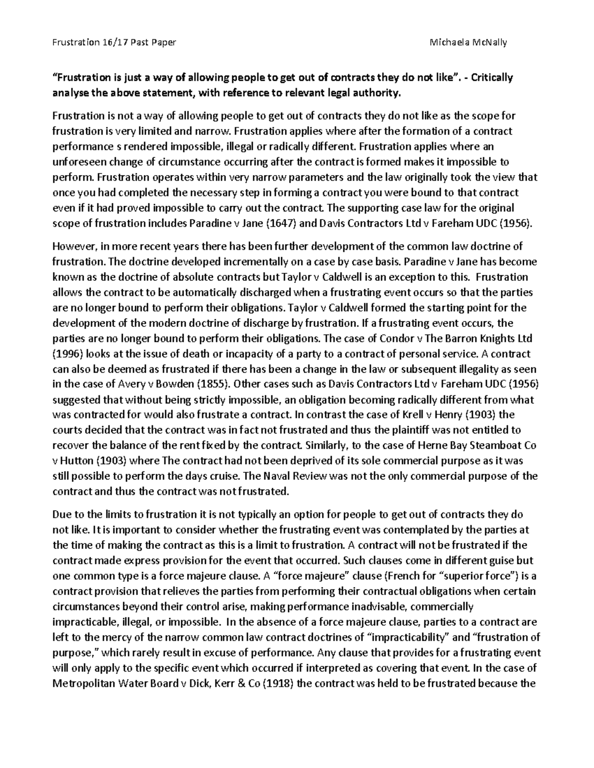 Frustration Essay - Grade: B - Frustration 16/17 Past Paper Michaela ...