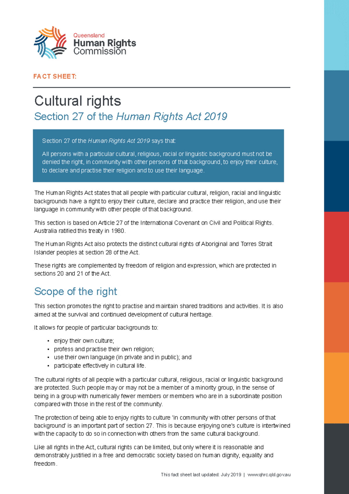 QLD Human Rights Act s27 - FACT SHEET: This fact sheet last updated ...